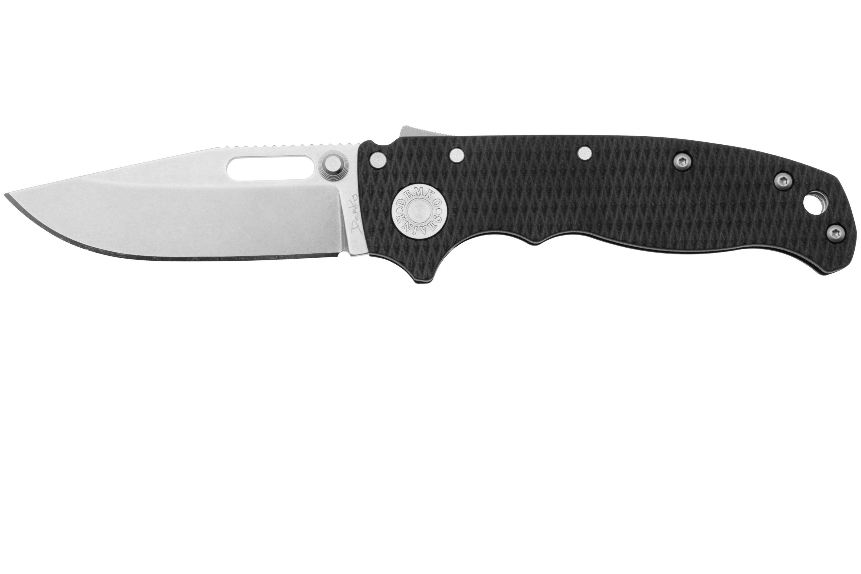 Demko Knives AD20.5 Shark-Lock CPM 20CV Clip Point AD205-20CV-BLK-CP Black G10, pocket knife ...