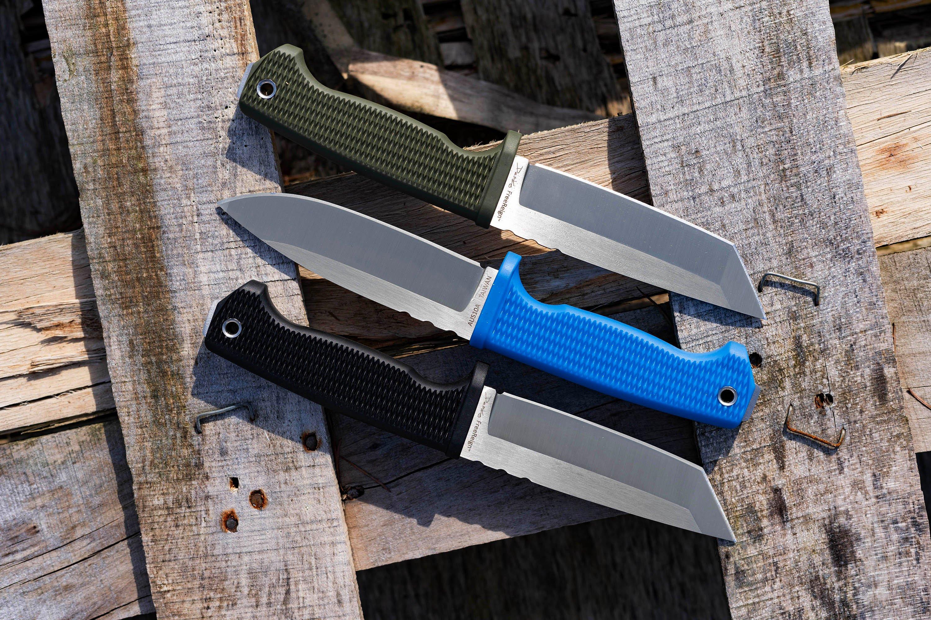 Demko Knives FreeReign AUS10A Drop Point FR-10A-BLU Blue Rubber ...