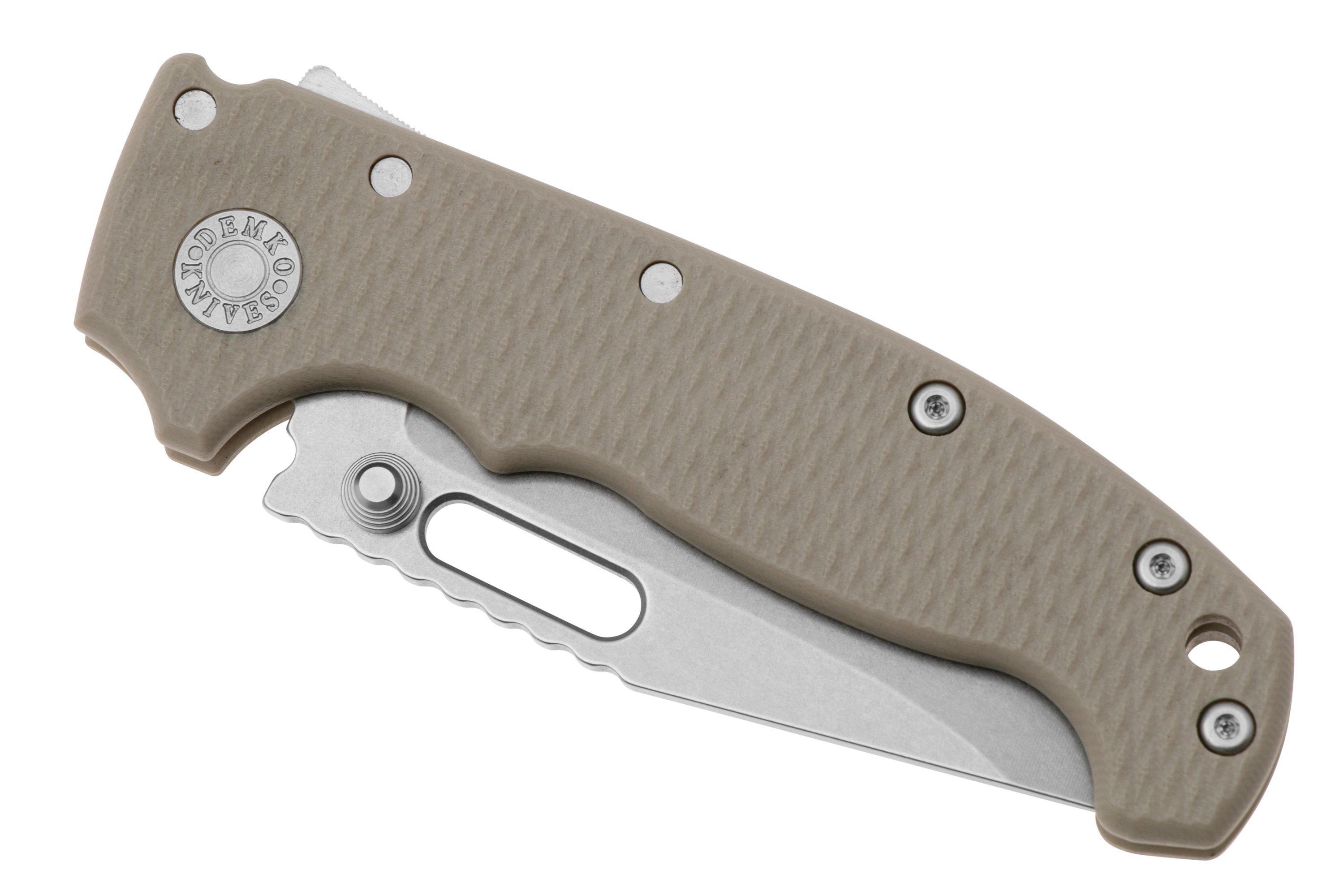 Demko Knives MG AD20S Shark-Lock, CPM 20CV Clip Point MGAD20S-TAN Tan ...
