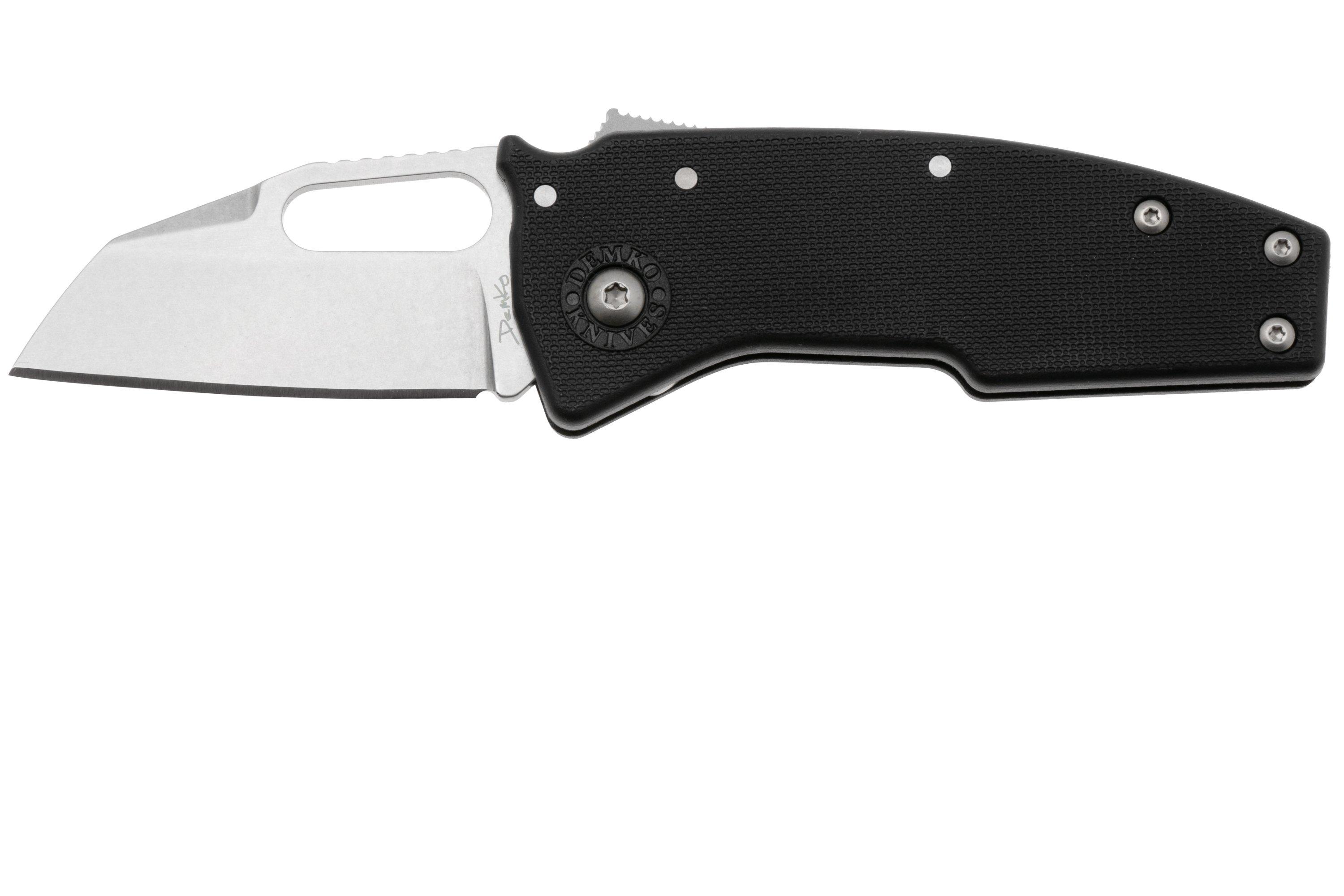 Demko Nano-Shark, NANO-10A-BLACK GRN-SF, Stonewashed AUS-10A Shark Foot, Black GRN pocket knife ...