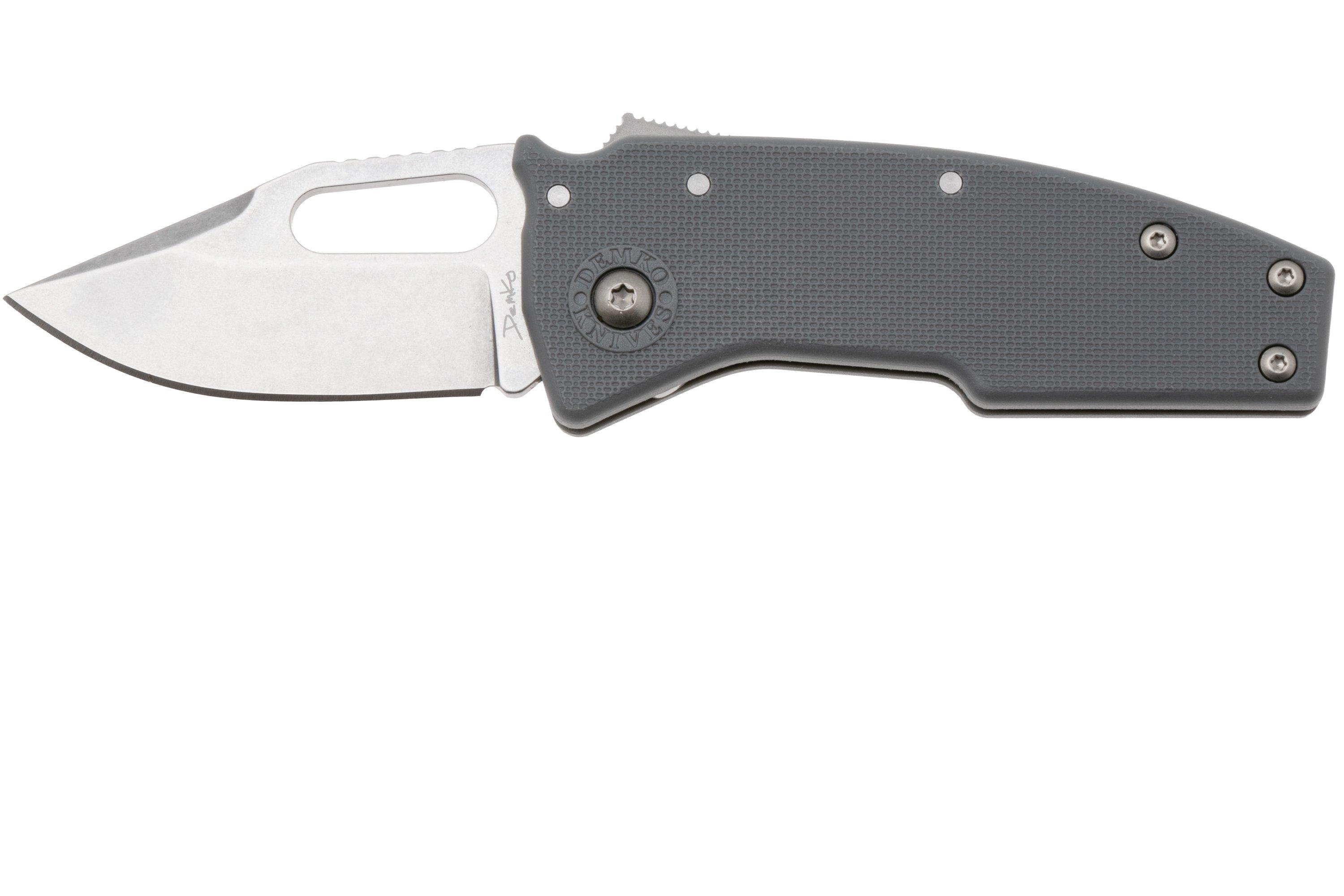 Demko Nano-Shark, NANO-10A-GREY GRN-CP, Stonewashed AUS-10A Clip Point ...