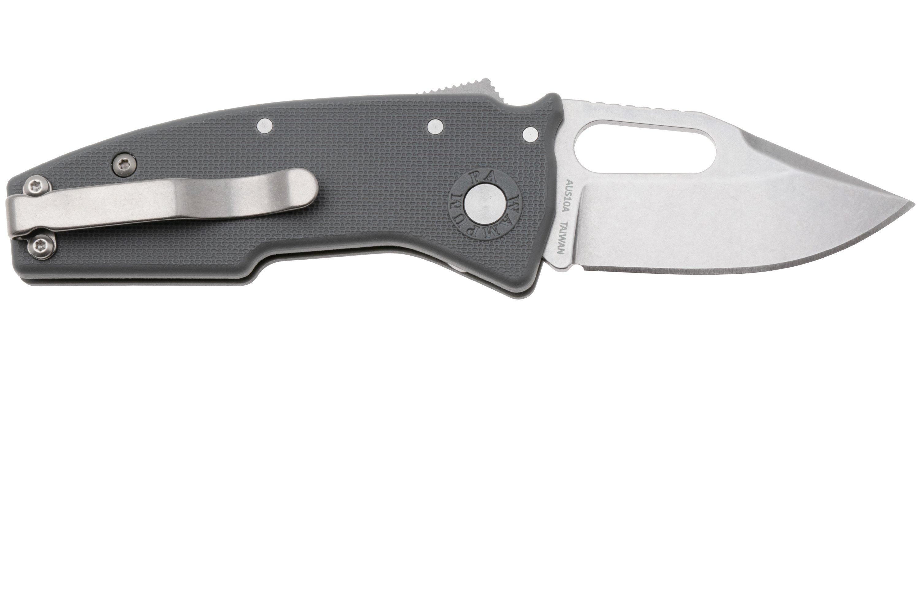 Demko Nano-Shark, NANO-10A-GREY GRN-CP, Stonewashed AUS-10A Clip Point ...