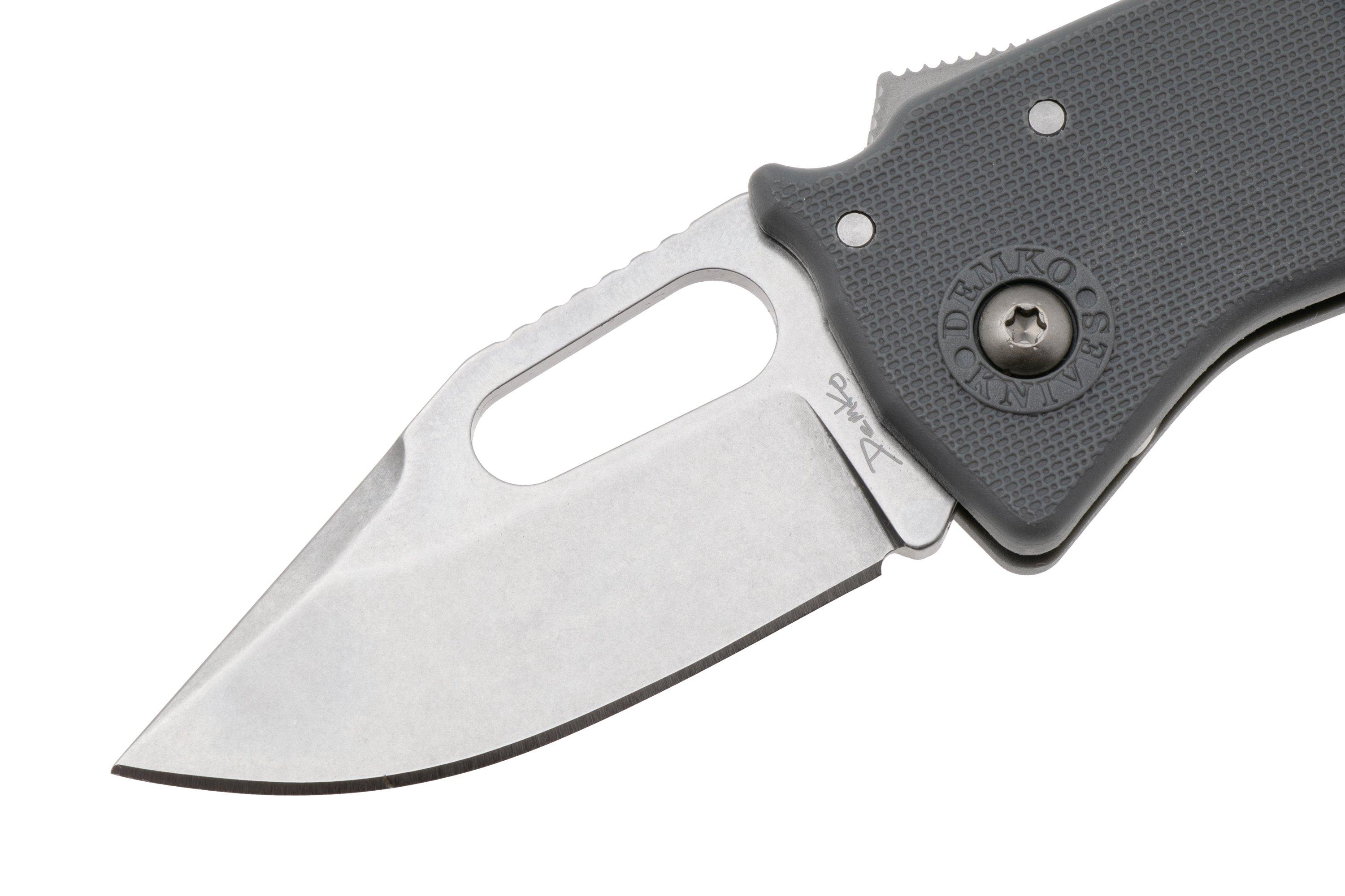 Demko Nano-Shark, NANO-10A-GREY GRN-CP, Stonewashed AUS-10A Clip Point ...