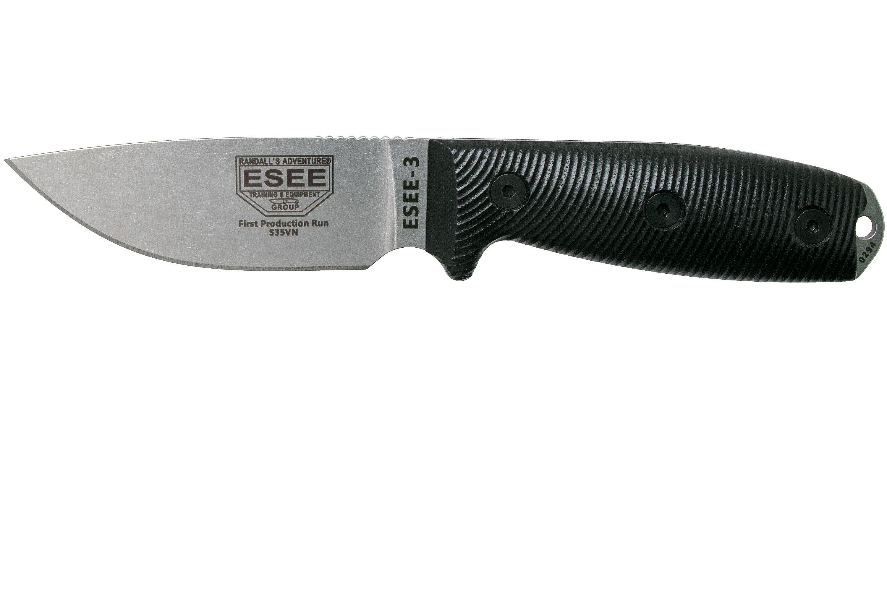 ESEE Model 3 S35VN 3D Black G10 survival knife 3PM35V-001 black sheath ...