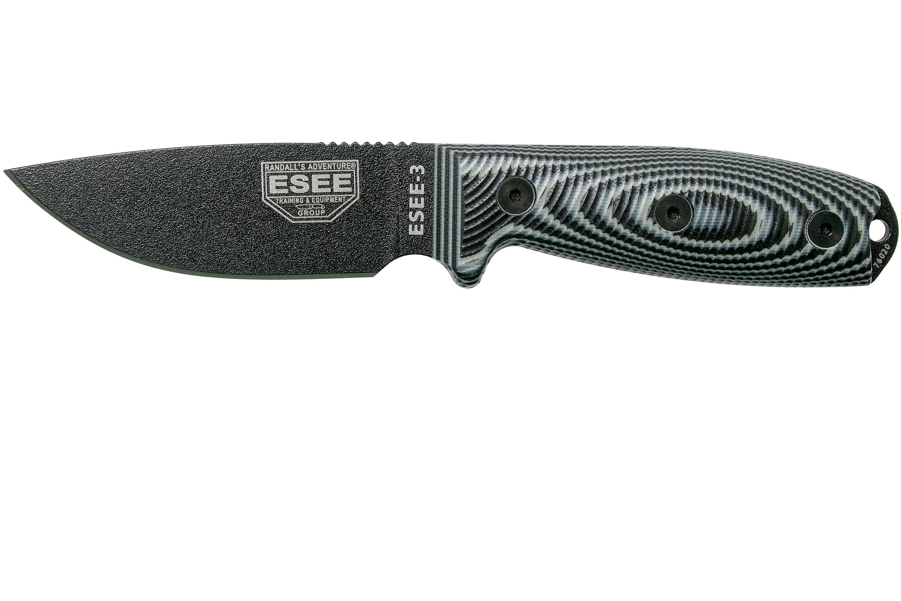 ESEE Model 3 Black Blade 3D Grey-Black G10 survival knife 3PMB-002 ...