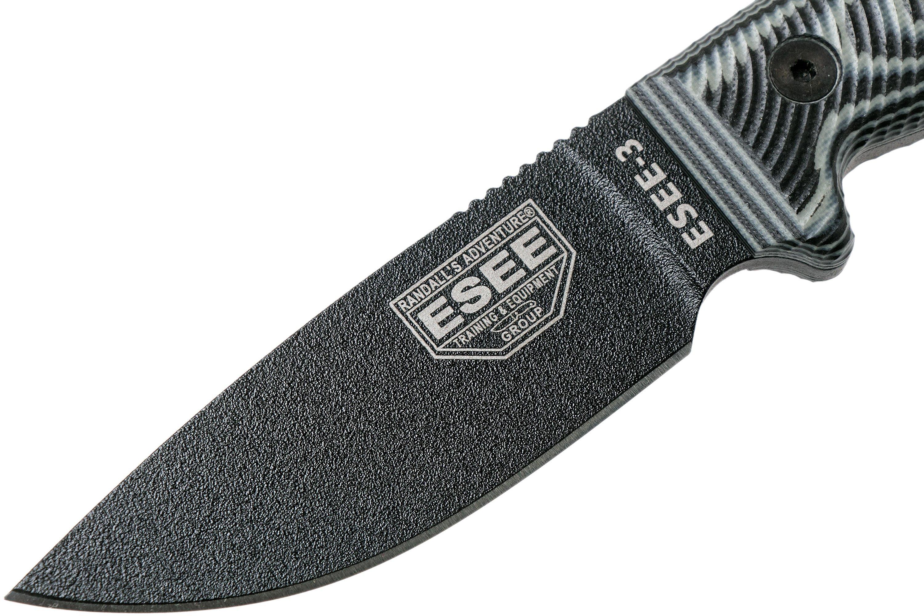 ESEE Model 3 Black Blade 3D Grey-Black G10 survivalmes 3PMB-002 zwarte ...