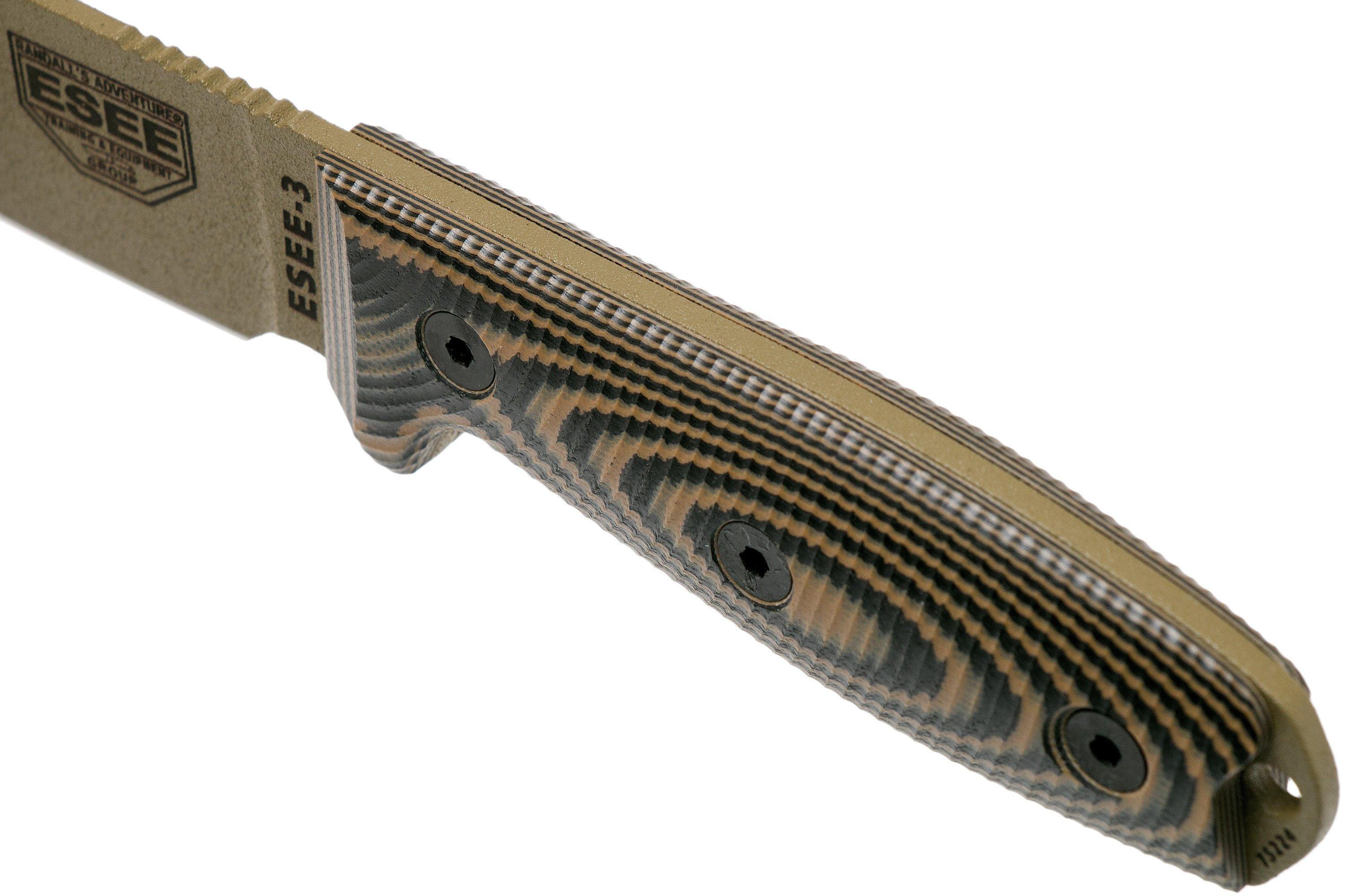 ESEE Model 3 Dark Earth Blade 3D Coyote-Black G10 survival knife 3PMDE ...