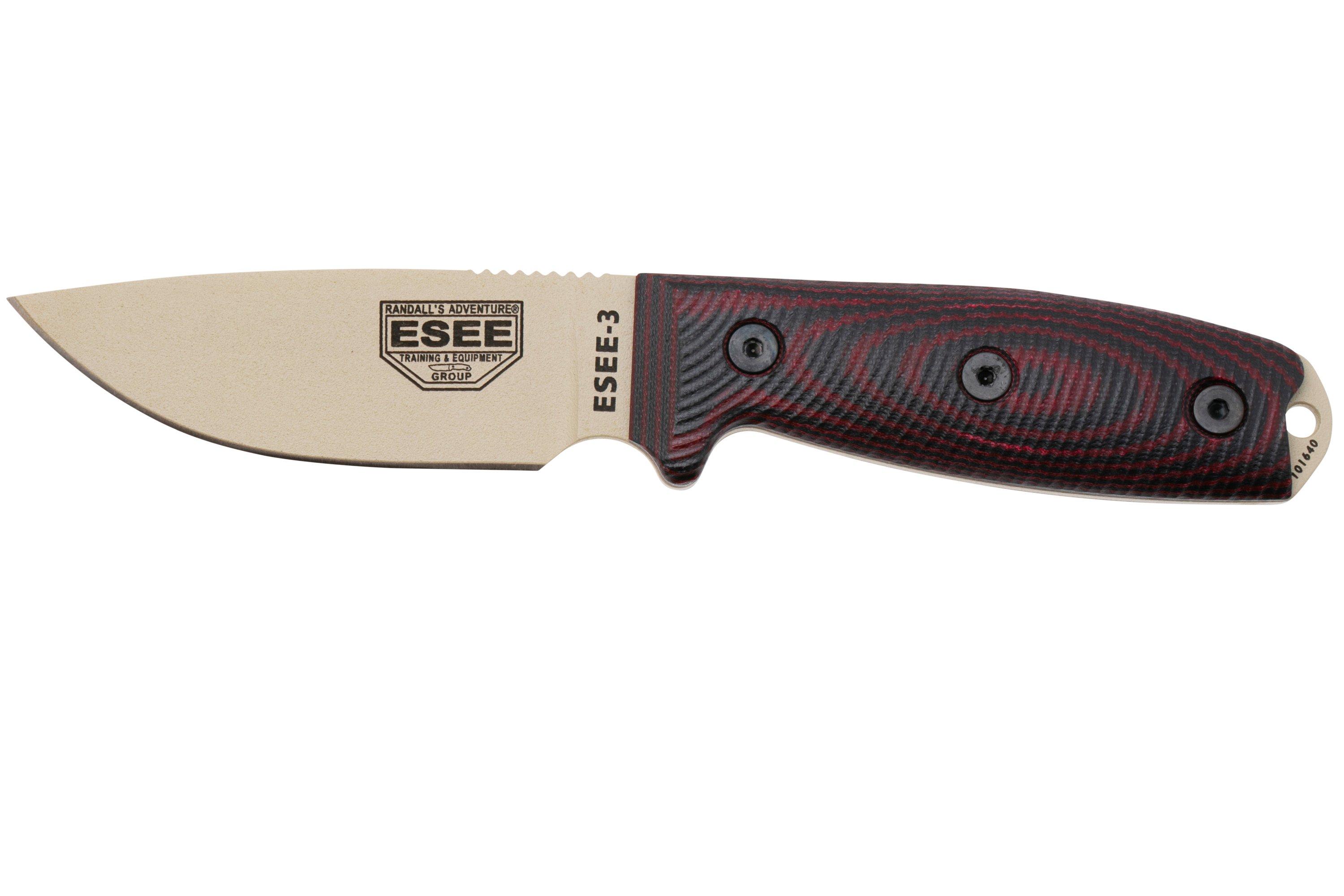 ESEE Model 3 Desert Tan Blade 3D Blood-Black G10 survival knife 3PMDT ...