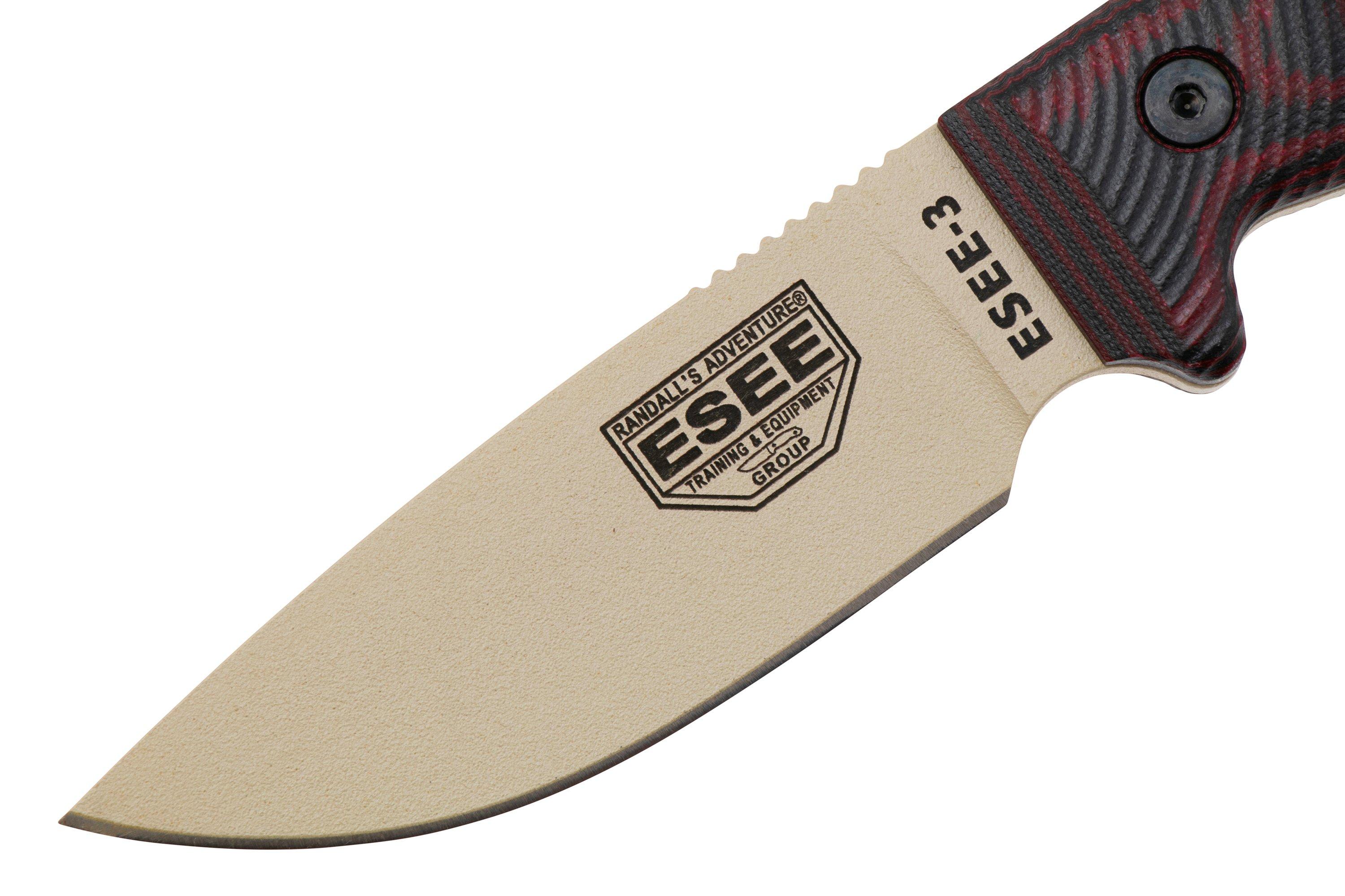 ESEE Model 3 Desert Tan Blade 3D Blood-Black G10 survival knife 3PMDT ...