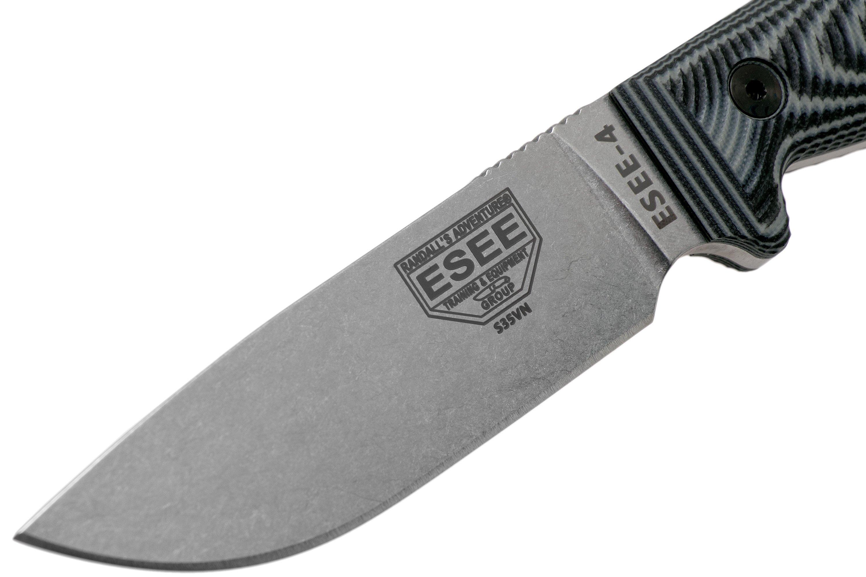 ESEE Model 4 Plain Edge S35VN, Grey Black G10 3D Handle 4P35V-002 with ...