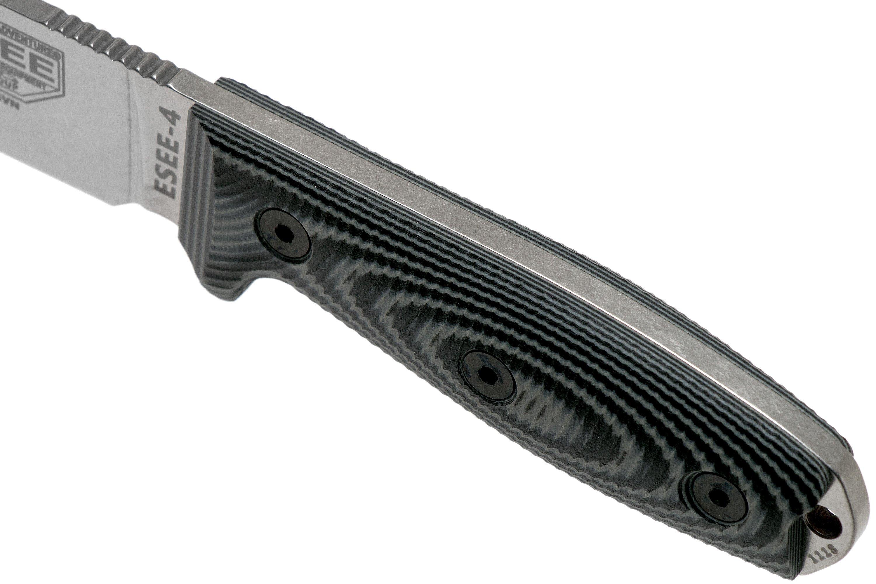 ESEE Model 4 Plain Edge S35VN, Grey Black G10 3D Handle 4P35V-002 con ...
