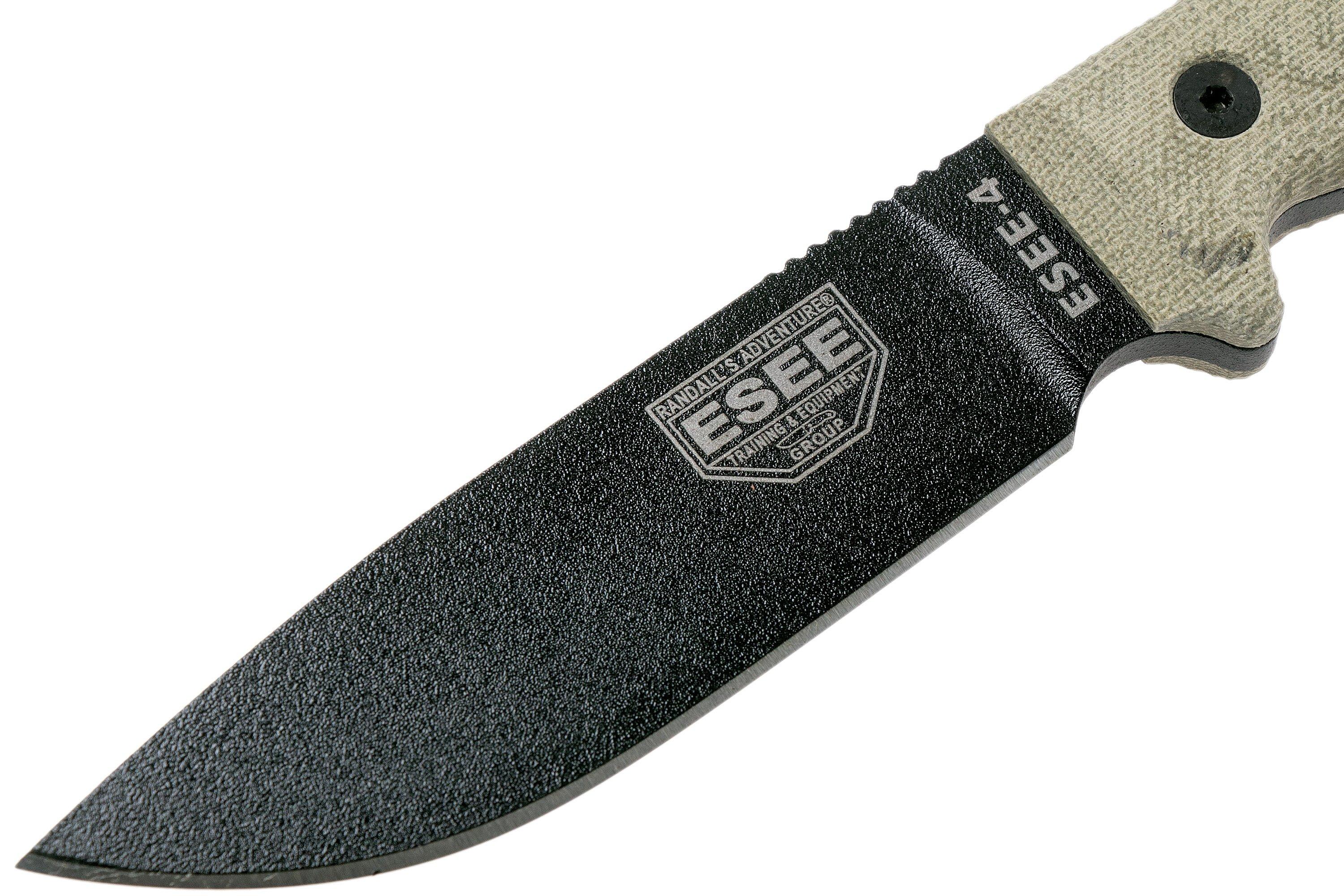ESEE Model 4 Black Blade 3D Green Canvas Micarta survivalmes 4PB-017 ...