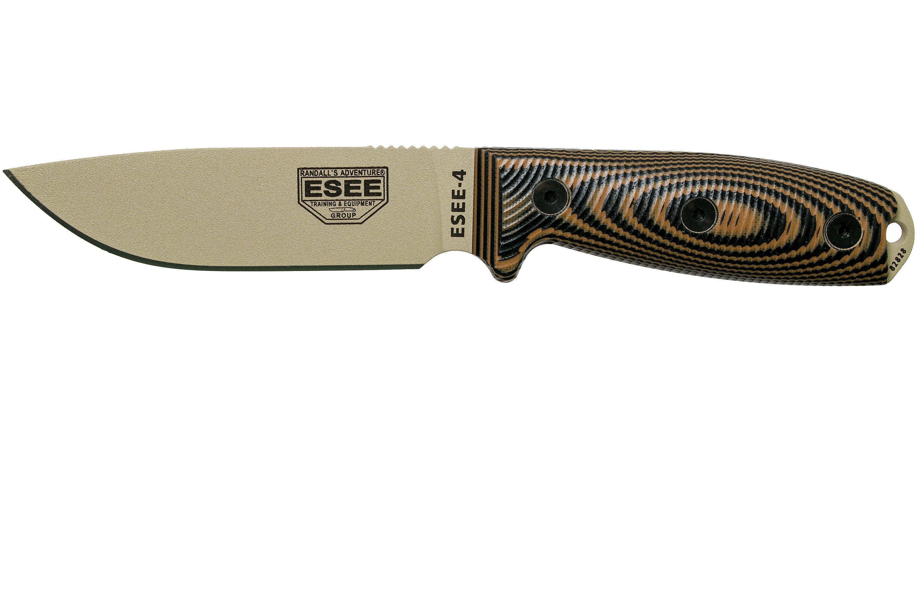 ESEE Model 4 Desert Tan Blade 3D Coyote-Black G10 survival knife 4PDT ...