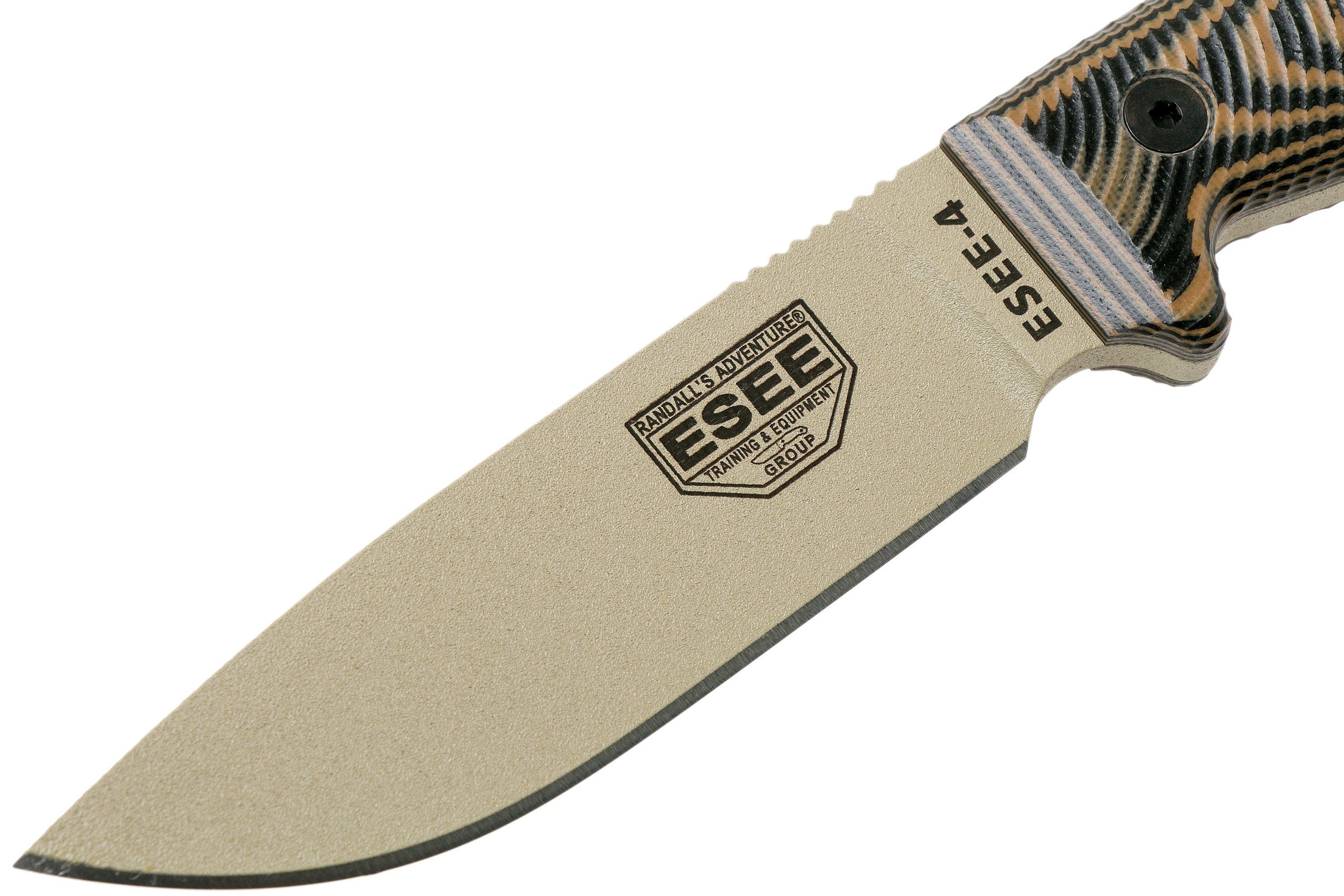 ESEE Model 4 Desert Tan Blade 3D Coyote-Black G10 survival knife 4PDT ...