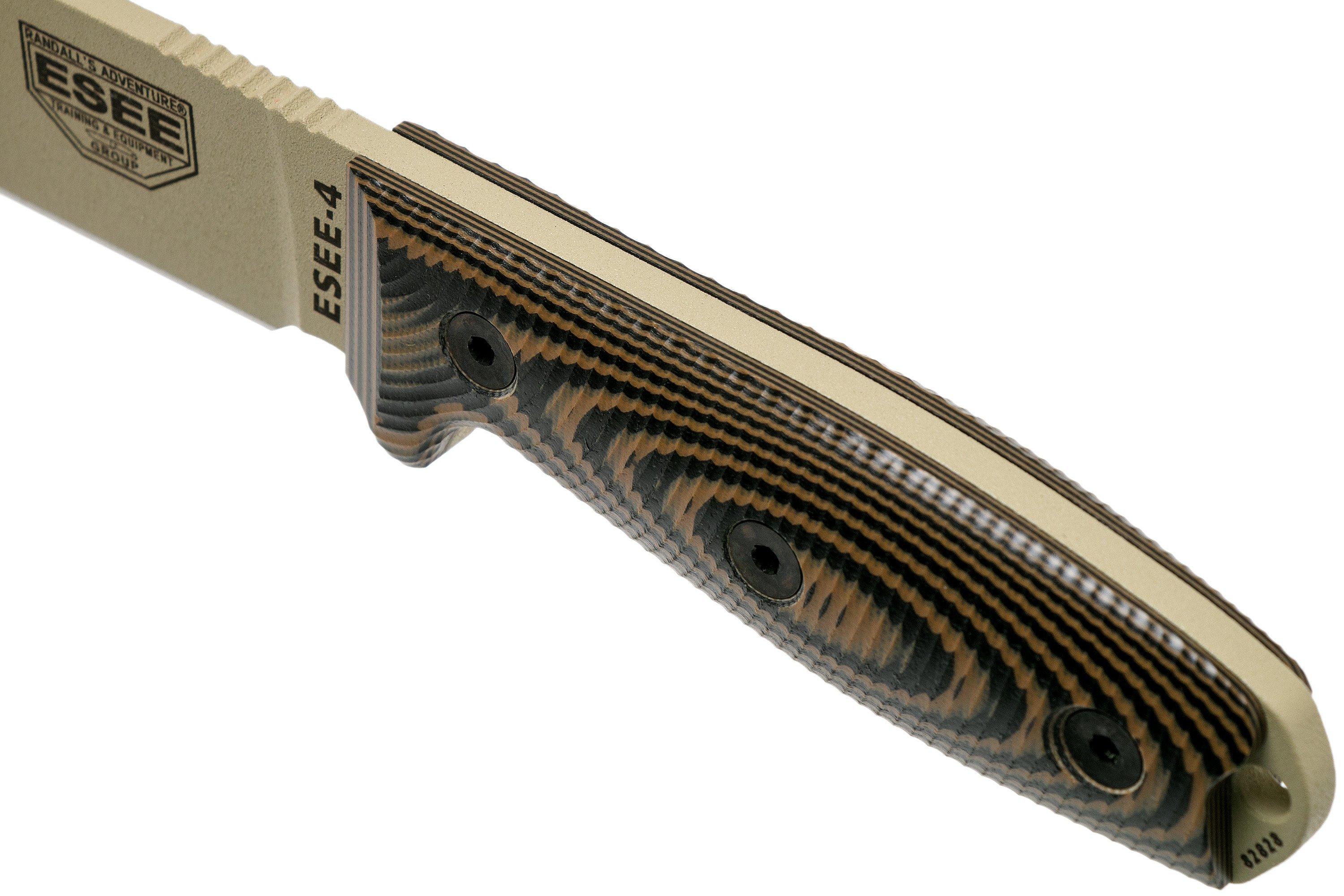 ESEE Model 4 Desert Tan Blade 3D Coyote-Black G10 survival knife 4PDT ...