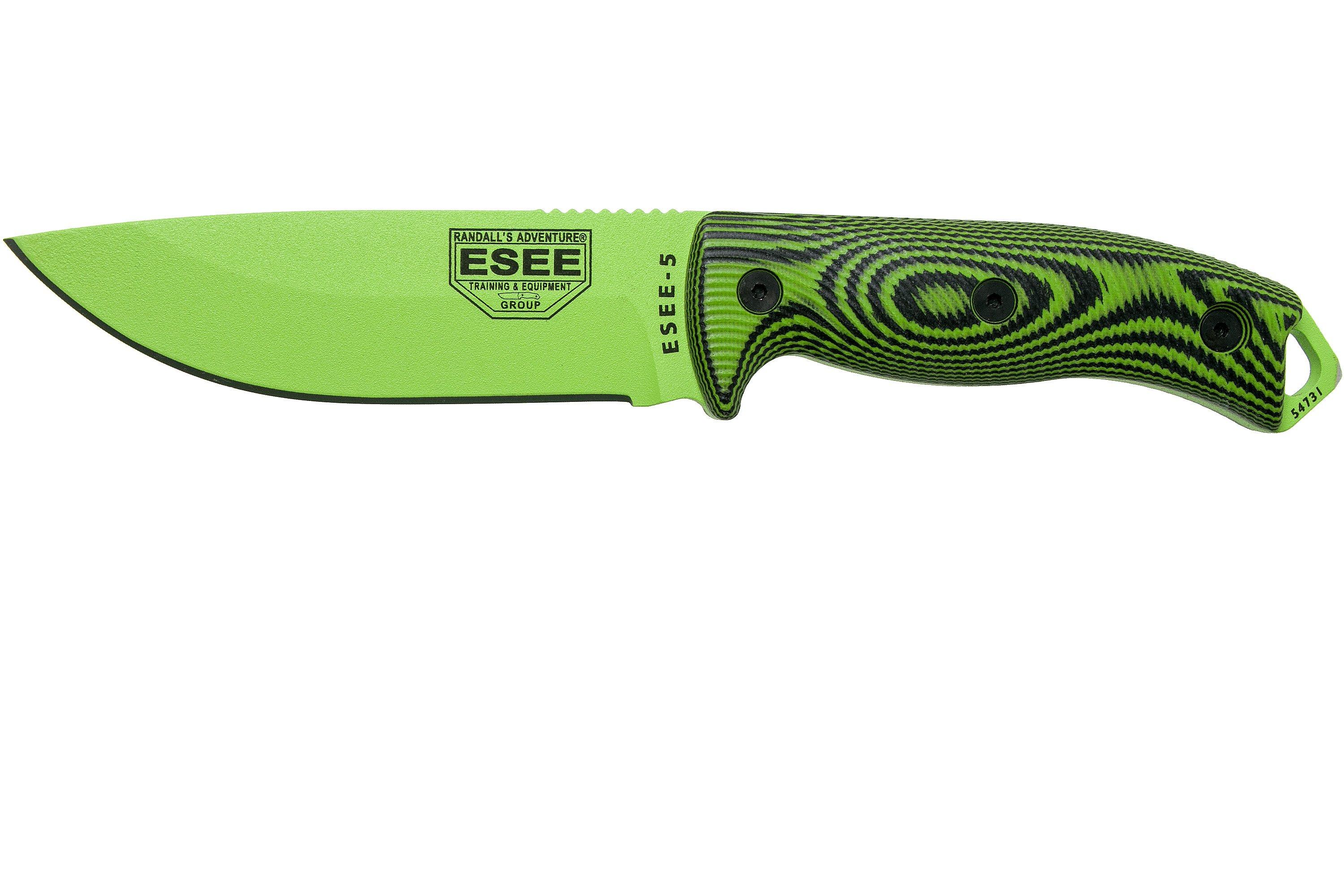 ESEE Model 5 Venom Green Blade 3D Neon Green-Black G10 survival knife ...