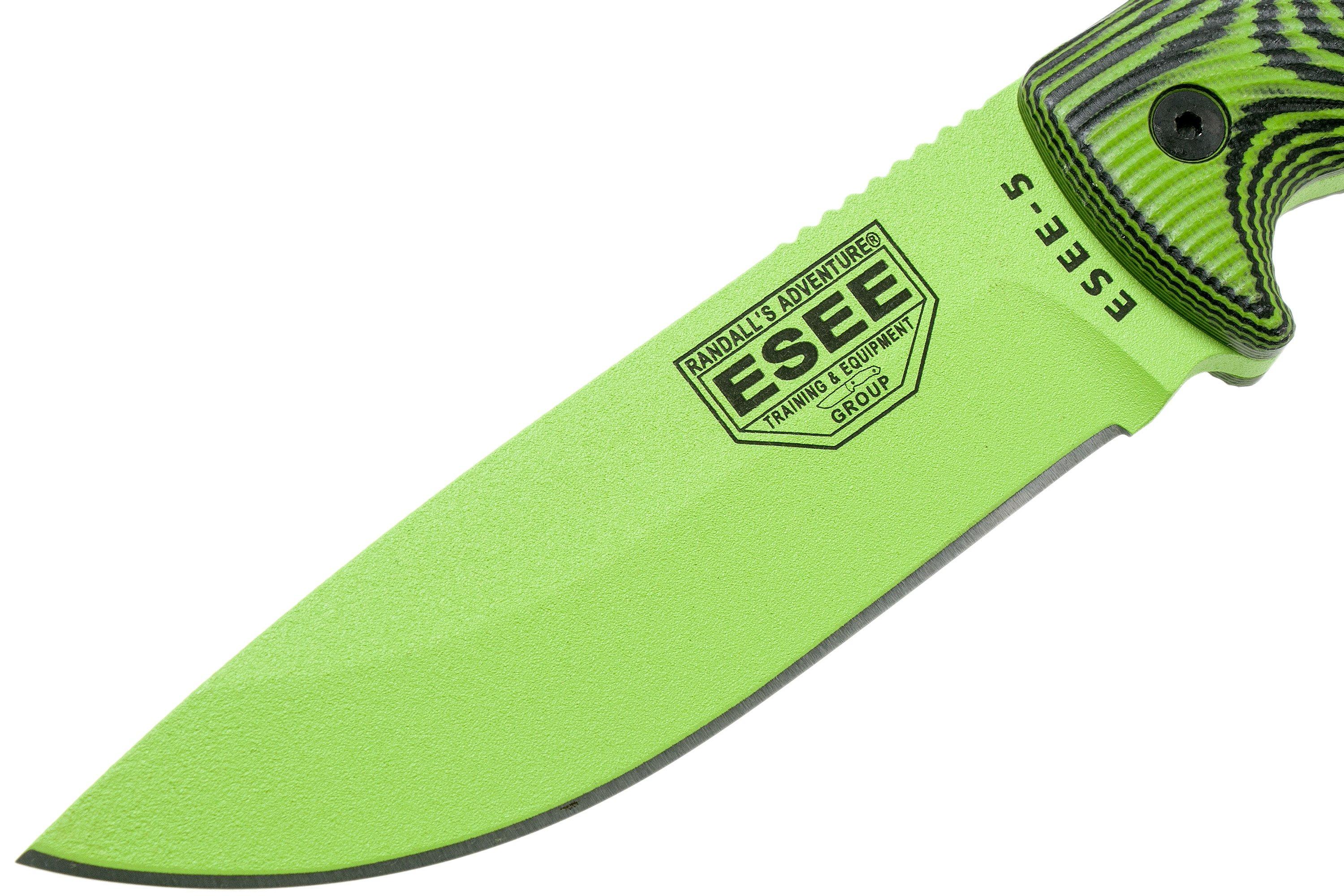 ESEE Model 5 Venom Green Blade 3D Neon Green-Black G10 survival knife ...