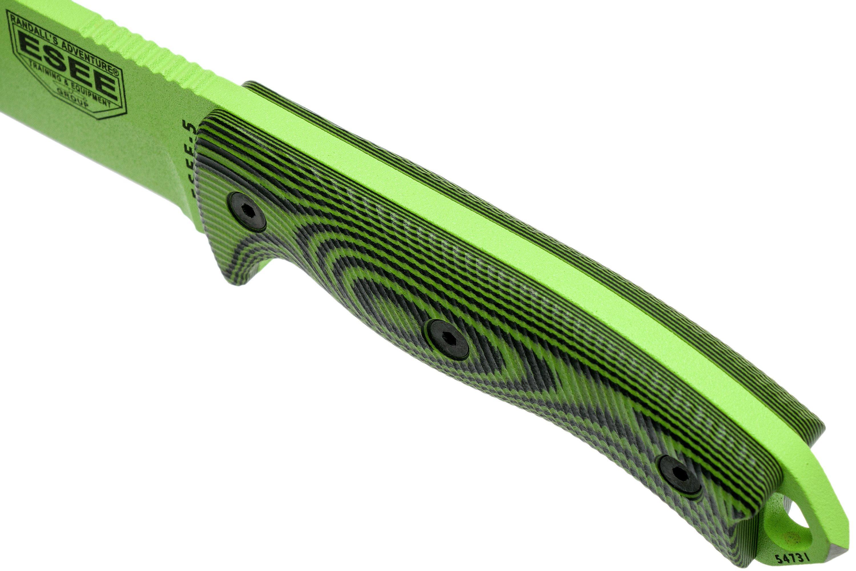 ESEE Model 5 Venom Green Blade 3D Neon Green-Black G10 survival knife ...