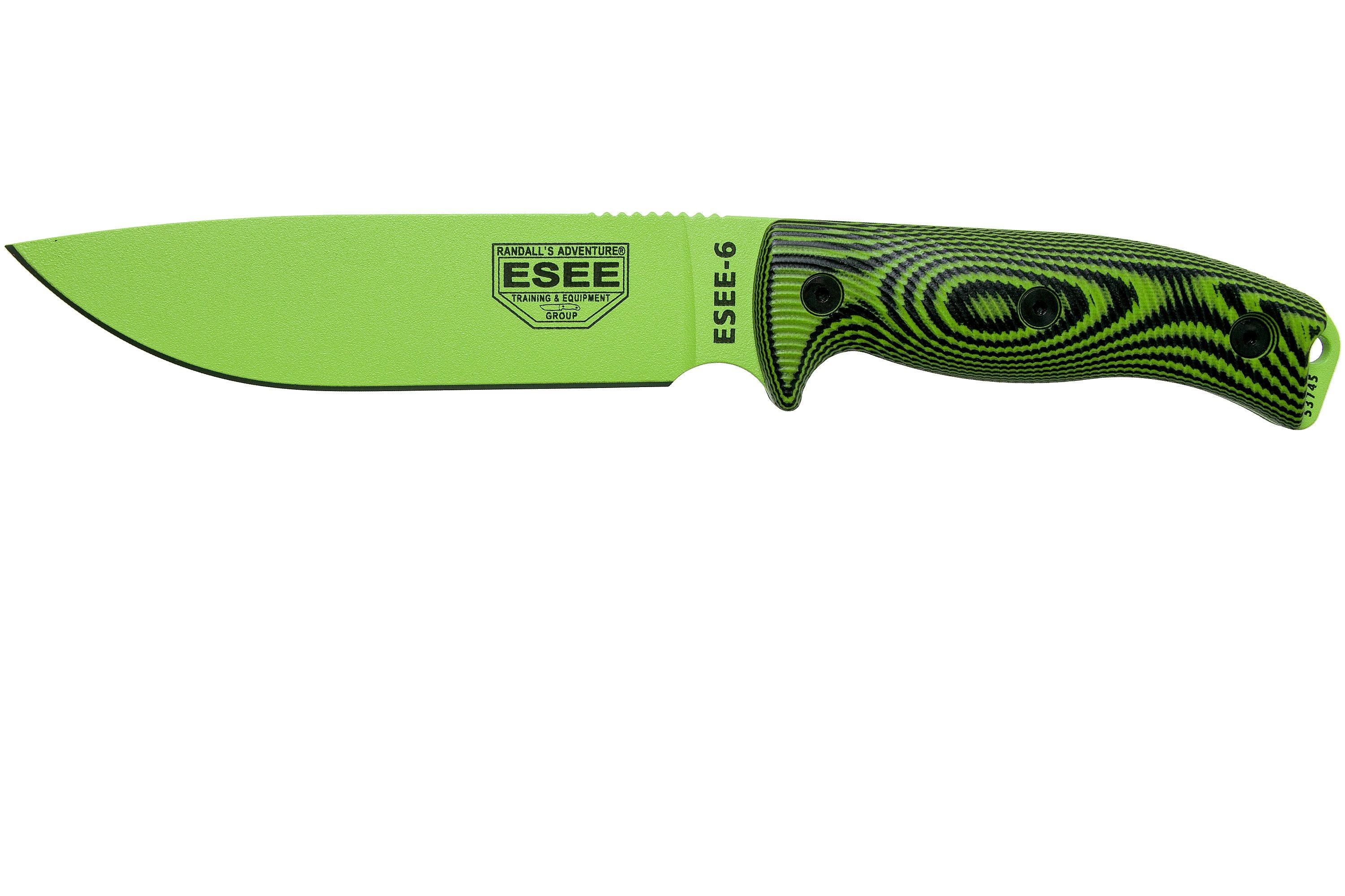 ESEE Model 6 Venom Green Blade 3D Neon Green-Black G10 survival knife ...