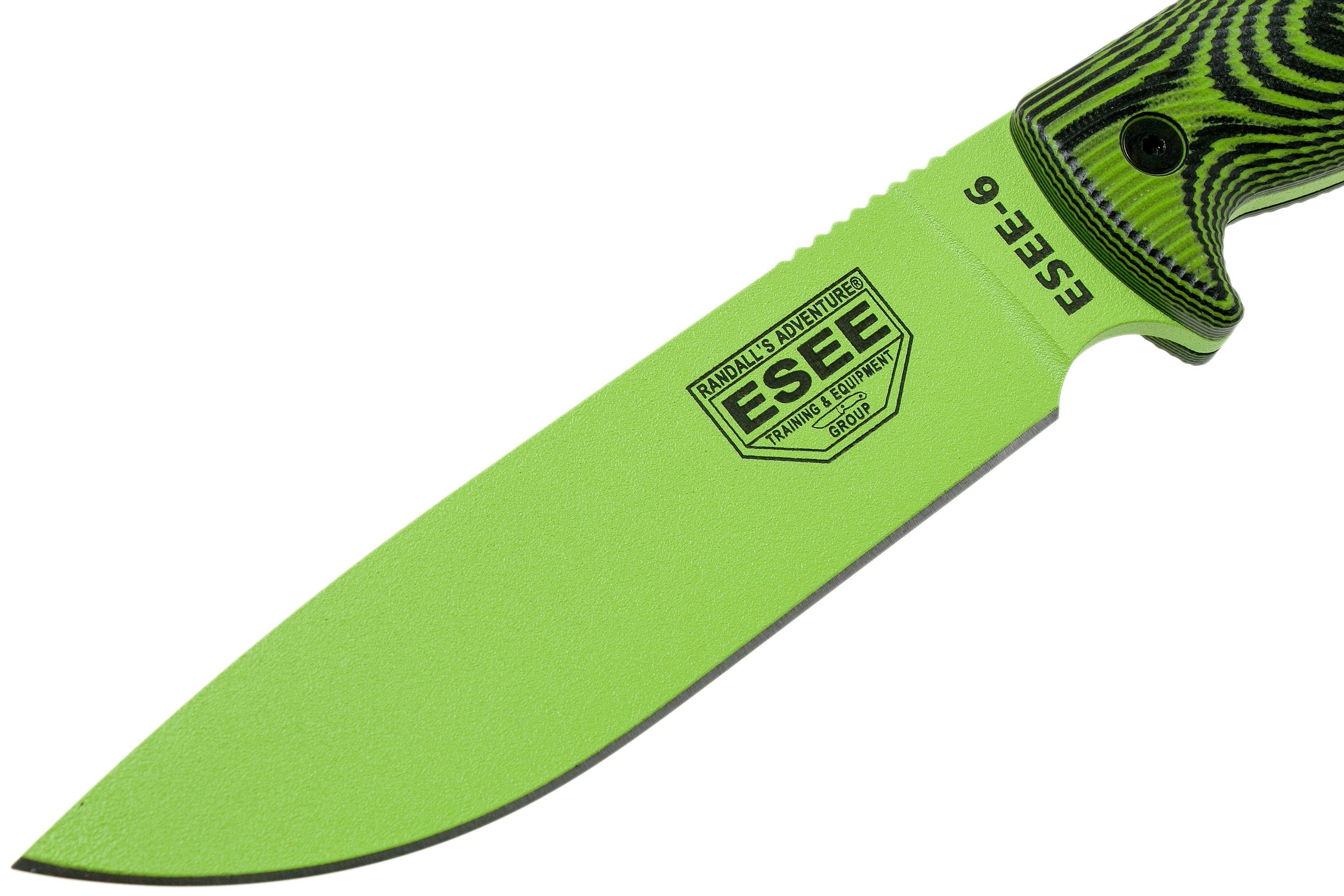 ESEE Model 6 Venom Green Blade 3D Neon Green-Black G10 survival knife ...