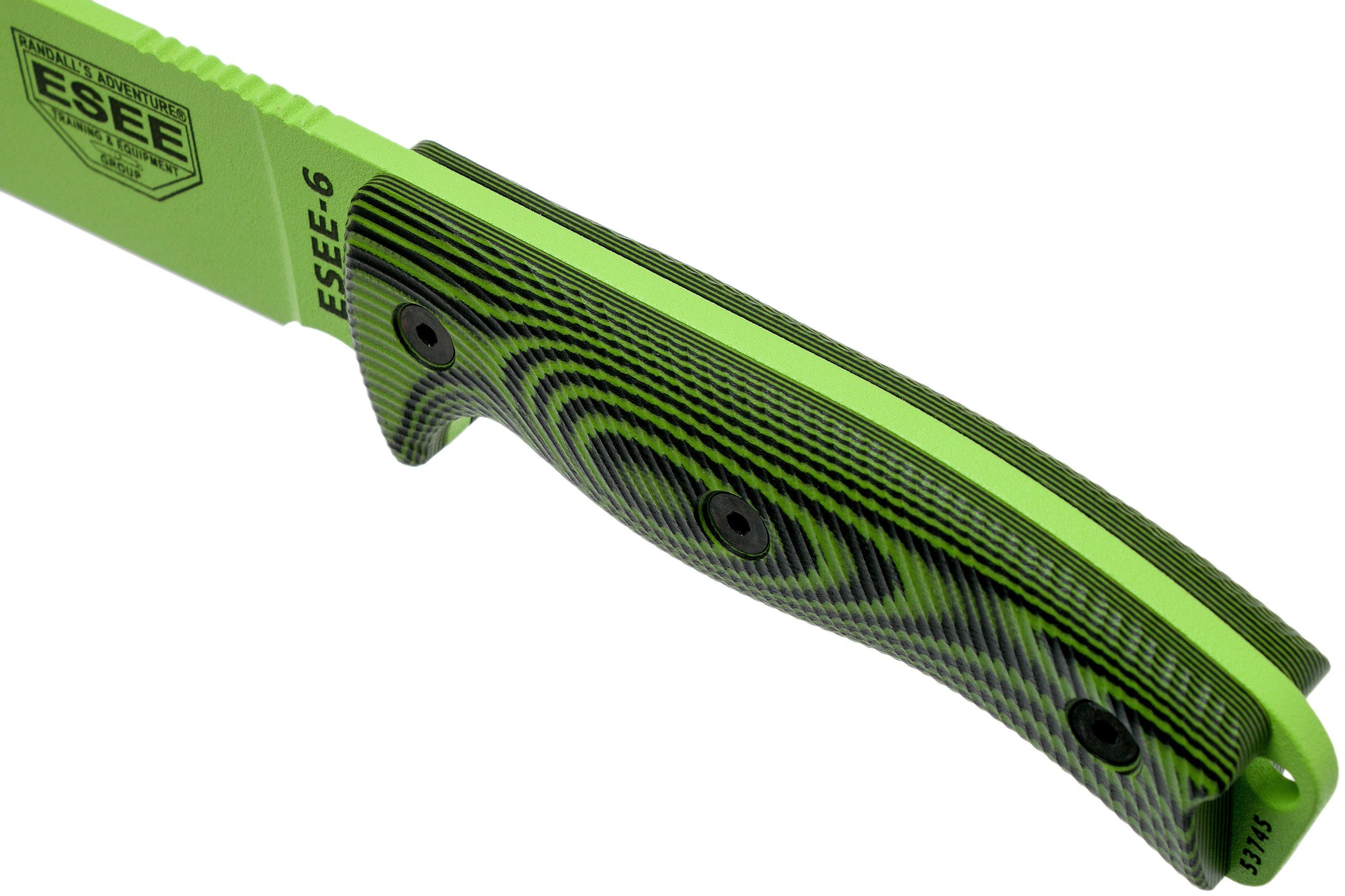 ESEE Model 6 Venom Green Blade 3D Neon Green-Black G10 survival knife ...