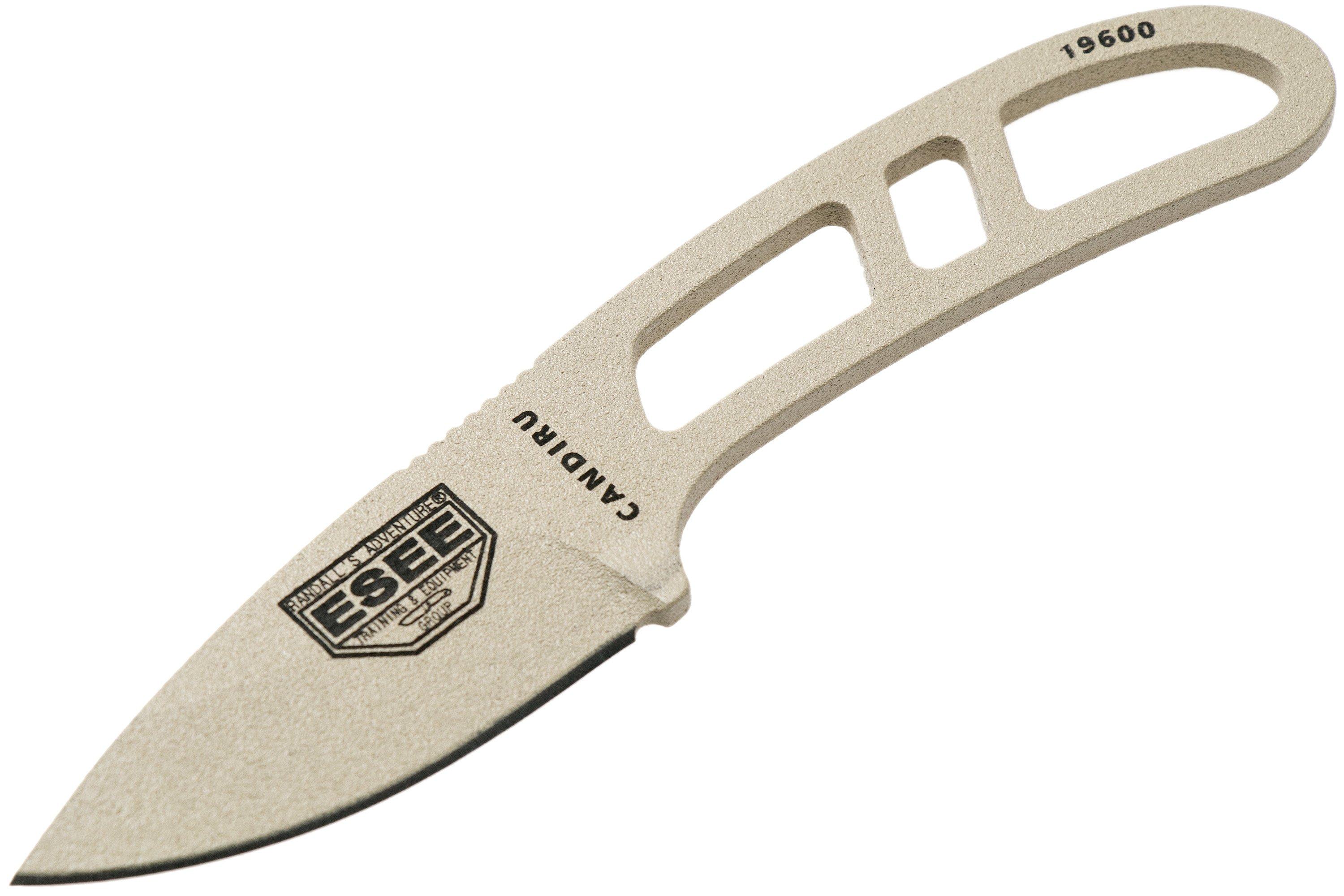 ESEE Candiru Desert Tan CAN-DT neck knife with black sheath + belt clip ...