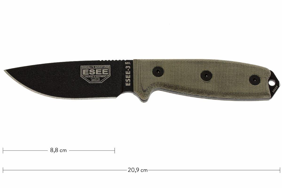 ESEE Model 3 survival knife 3MIL-P-B black sheath + belt clip and MOLLE ...