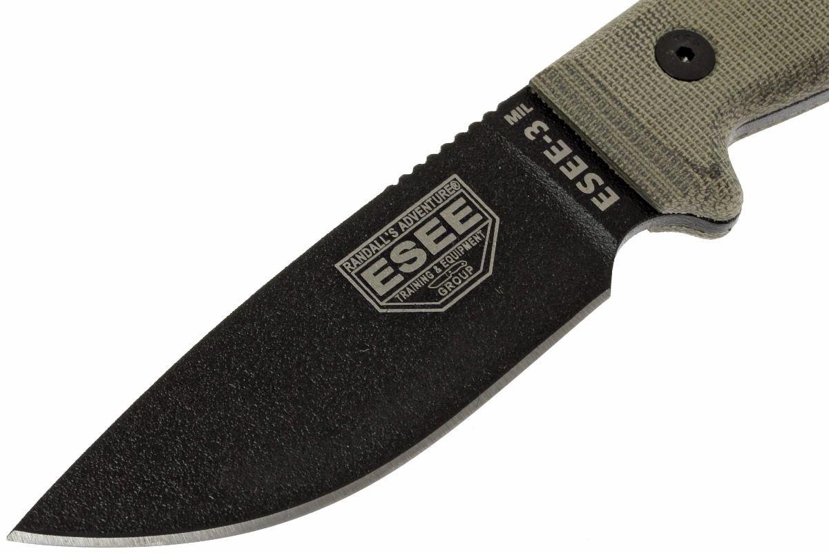ESEE Model 3 survival knife 3MIL-P-B black sheath + belt clip and MOLLE ...