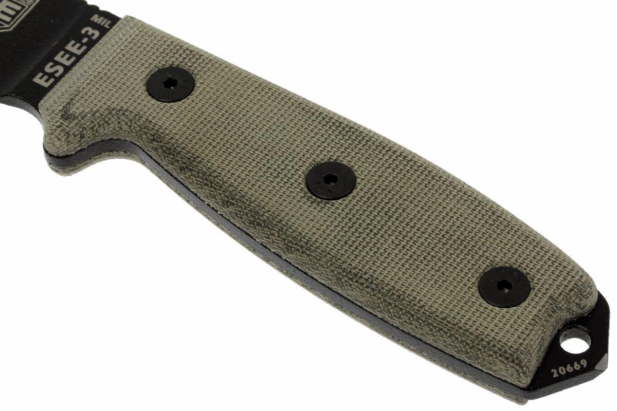 ESEE Model 3 survival knife 3MIL-P-B black sheath + belt clip and MOLLE ...