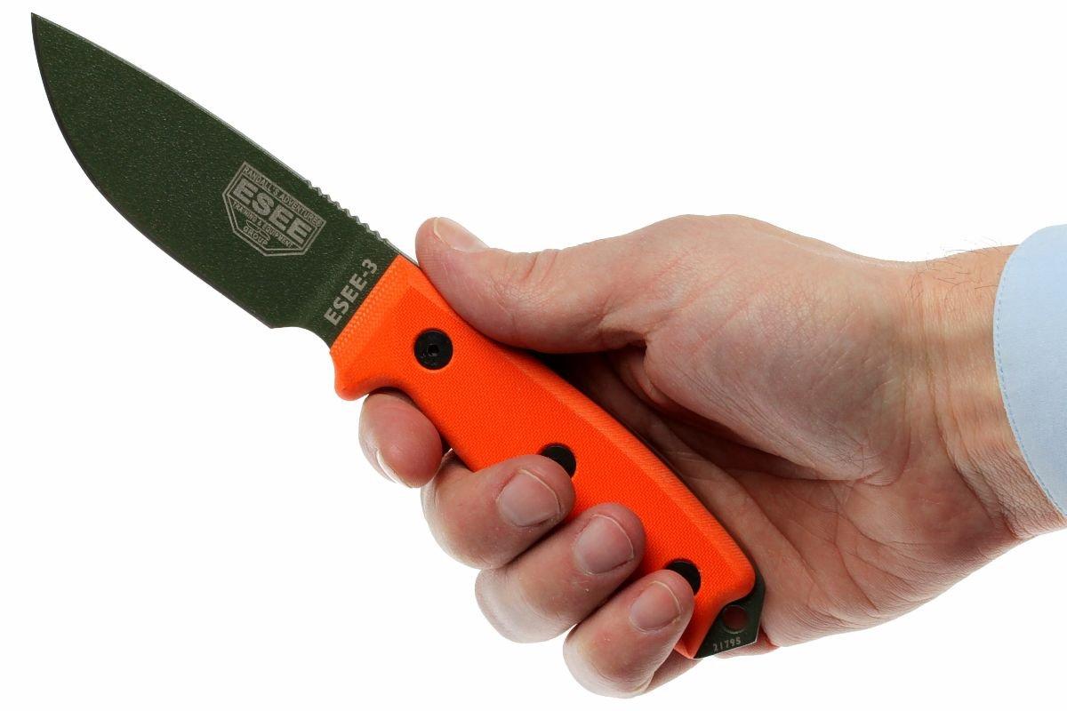 ESEE Model 3 OD blade, orange handle 3P-KO-OD survival knife without ...