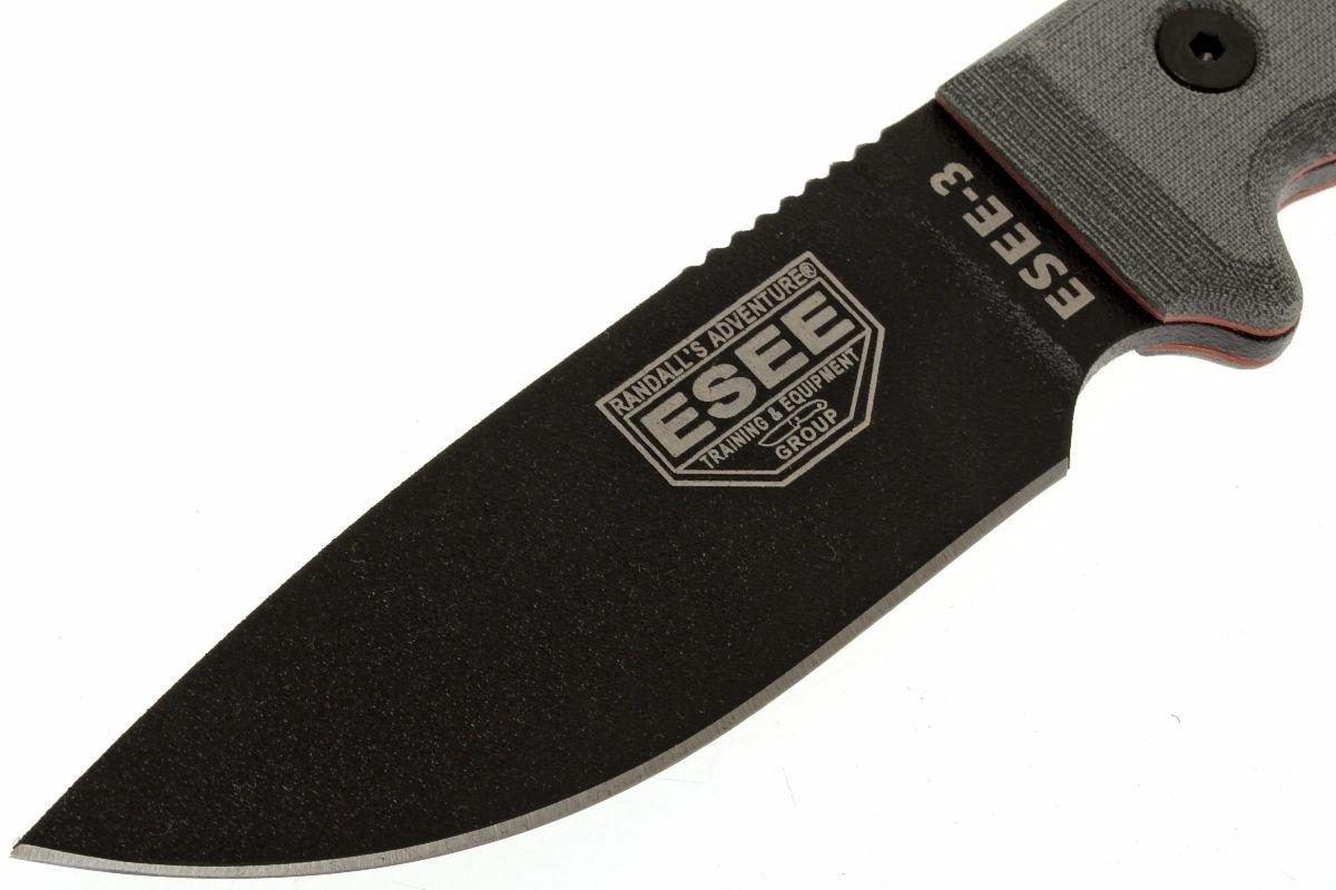 ESEE Model 3 black blade, grey handle 3P-KO survival knife without ...