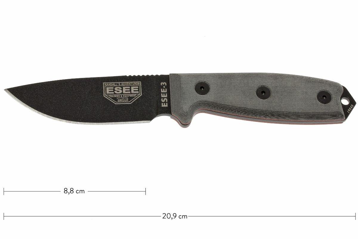 ESEE Model 3 black blade, grey handle 3P-MB-B with sheath + clip and ...