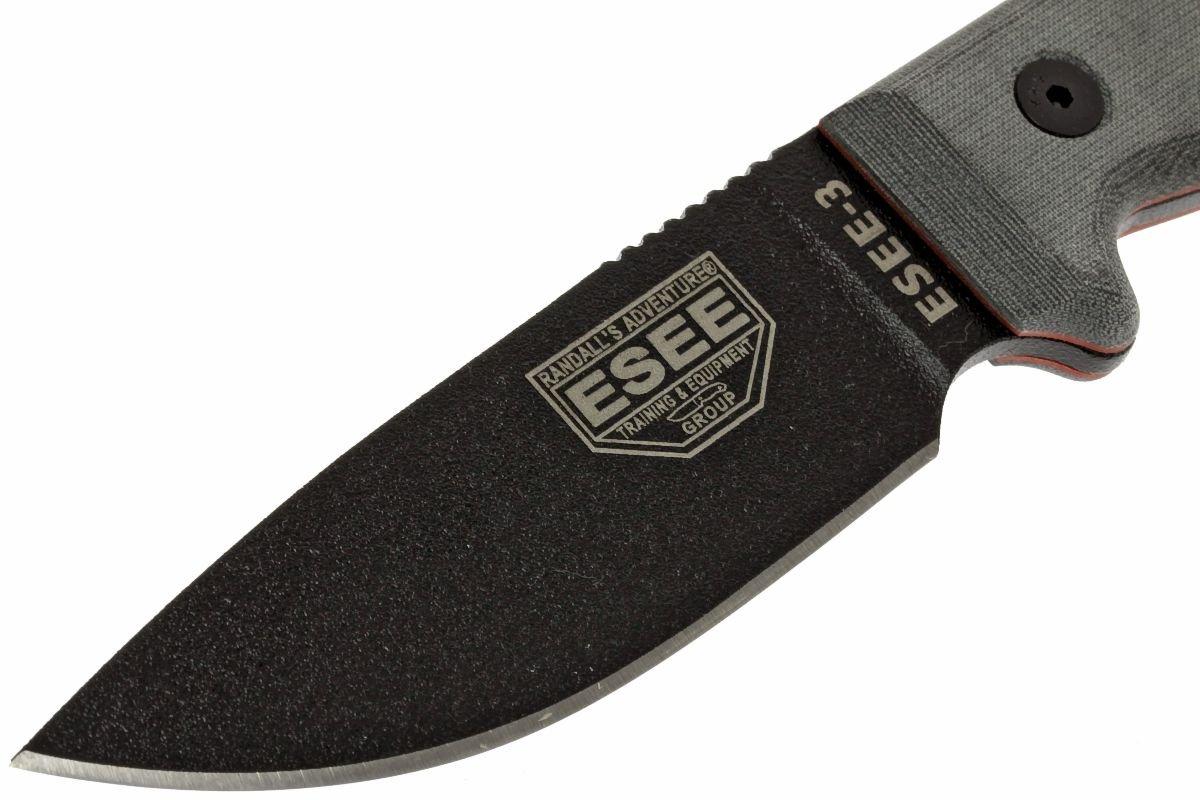 ESEE Model 3 black blade, grey handle 3P-MB-B with sheath + clip and ...