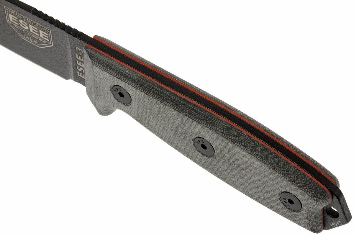 ESEE Model 3 black blade, grey handle 3P-MB-B with sheath + clip and ...