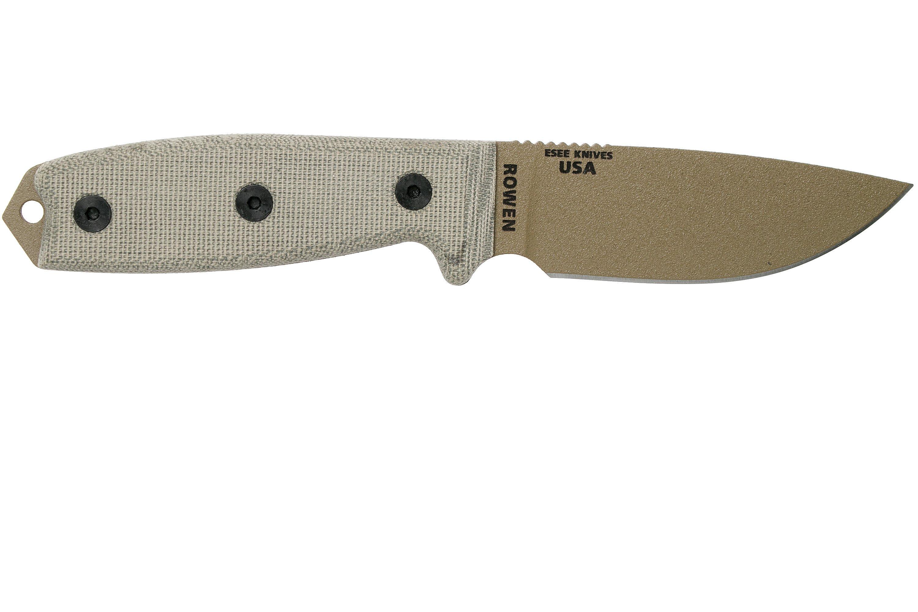 ESEE Model 3 dark earth blade, grey handle 3P-MB-DE with sheath + clip ...