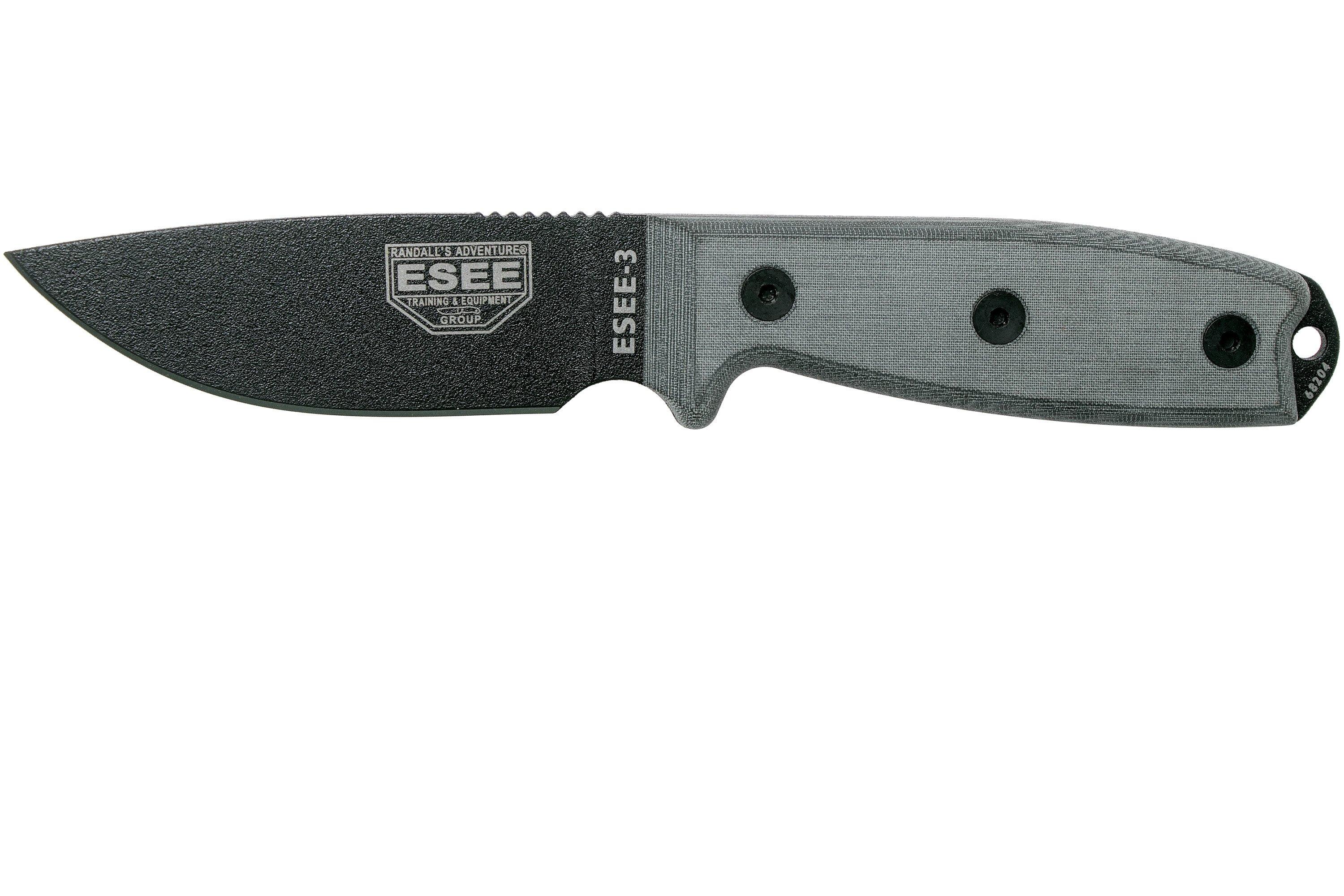 ESEE Model 3 Modified Pommel black blade, grey handle 3PM with sheath ...