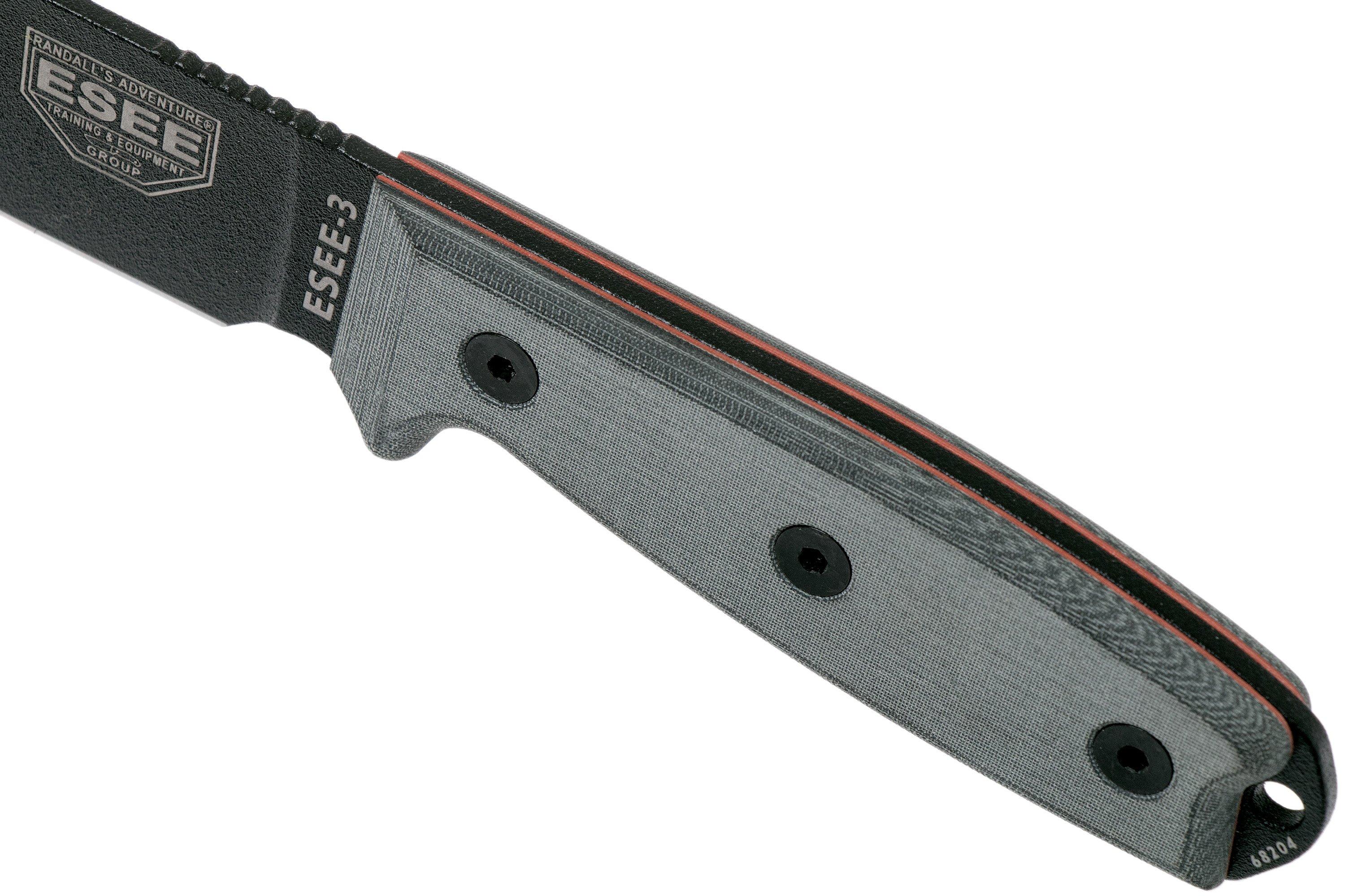 ESEE Model 3 Modified Pommel black blade, grey handle 3PM with sheath ...