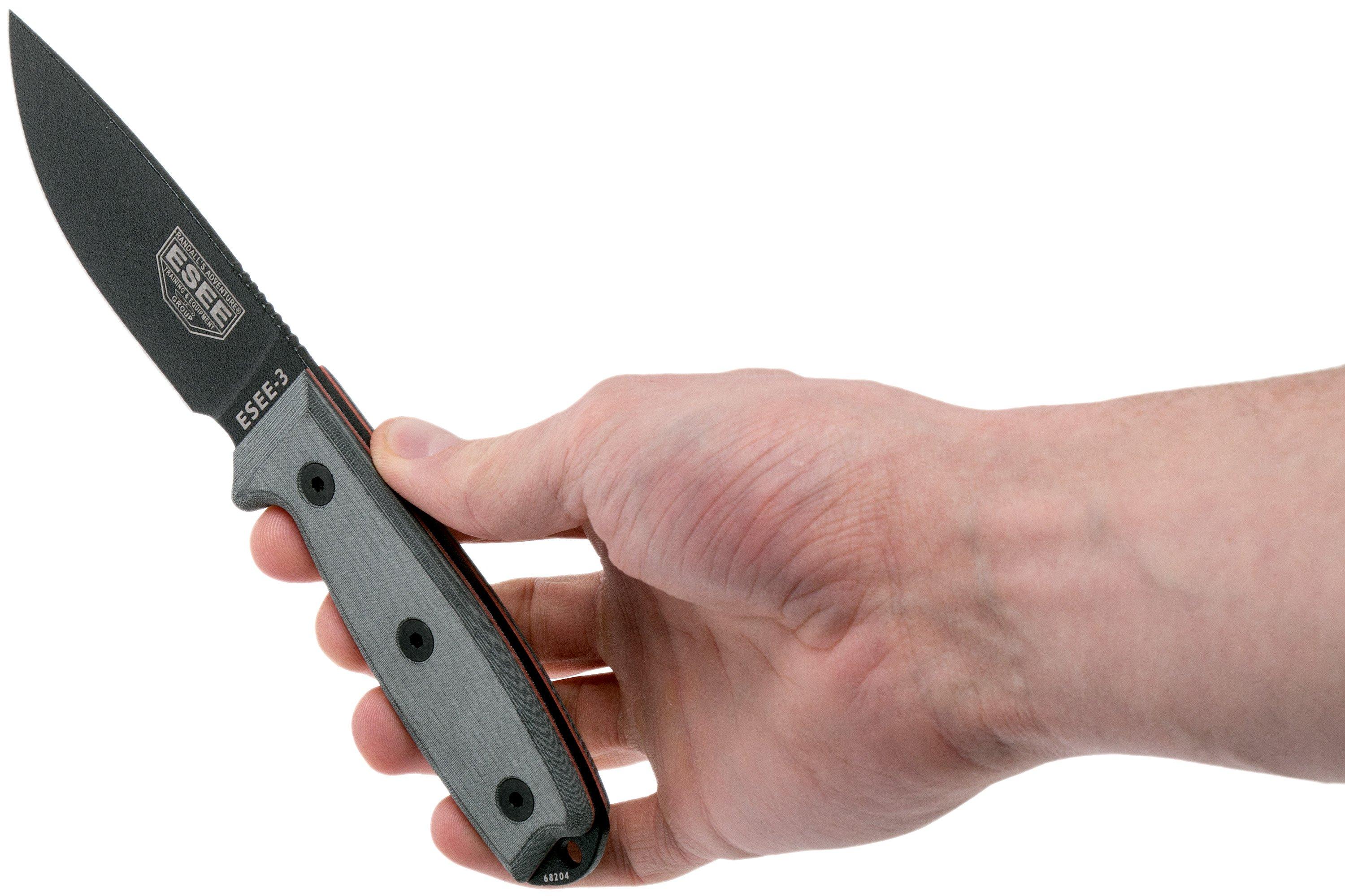 ESEE Model 3 Modified Pommel black blade, grey handle 3PM with sheath ...