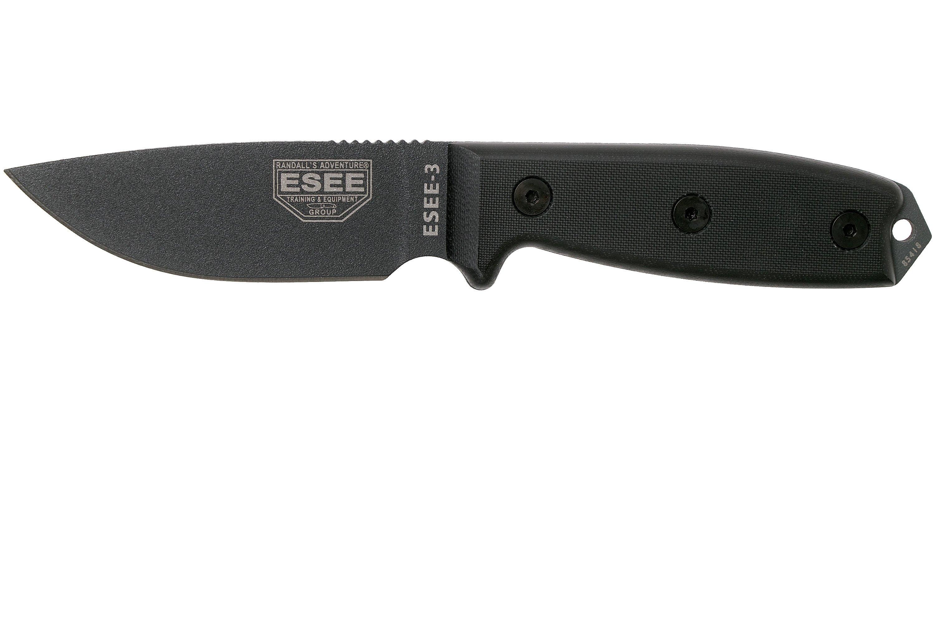 ESEE Model 3 Tactical Gunsmoke Black 3PTGB, black G10 handle and kydex ...