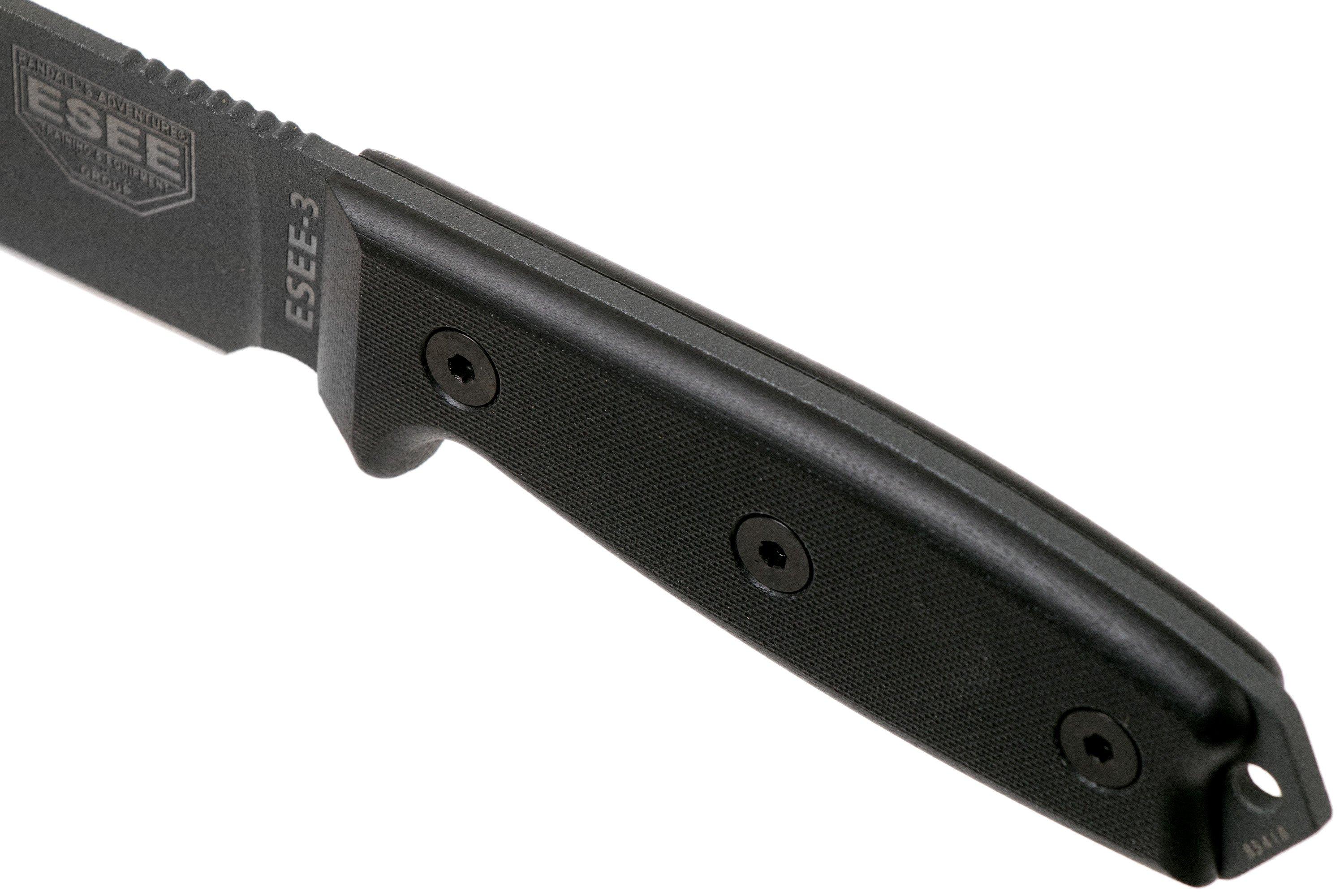 ESEE Model 3 Tactical Gunsmoke Black 3PTGB, black G10 handle and kydex ...