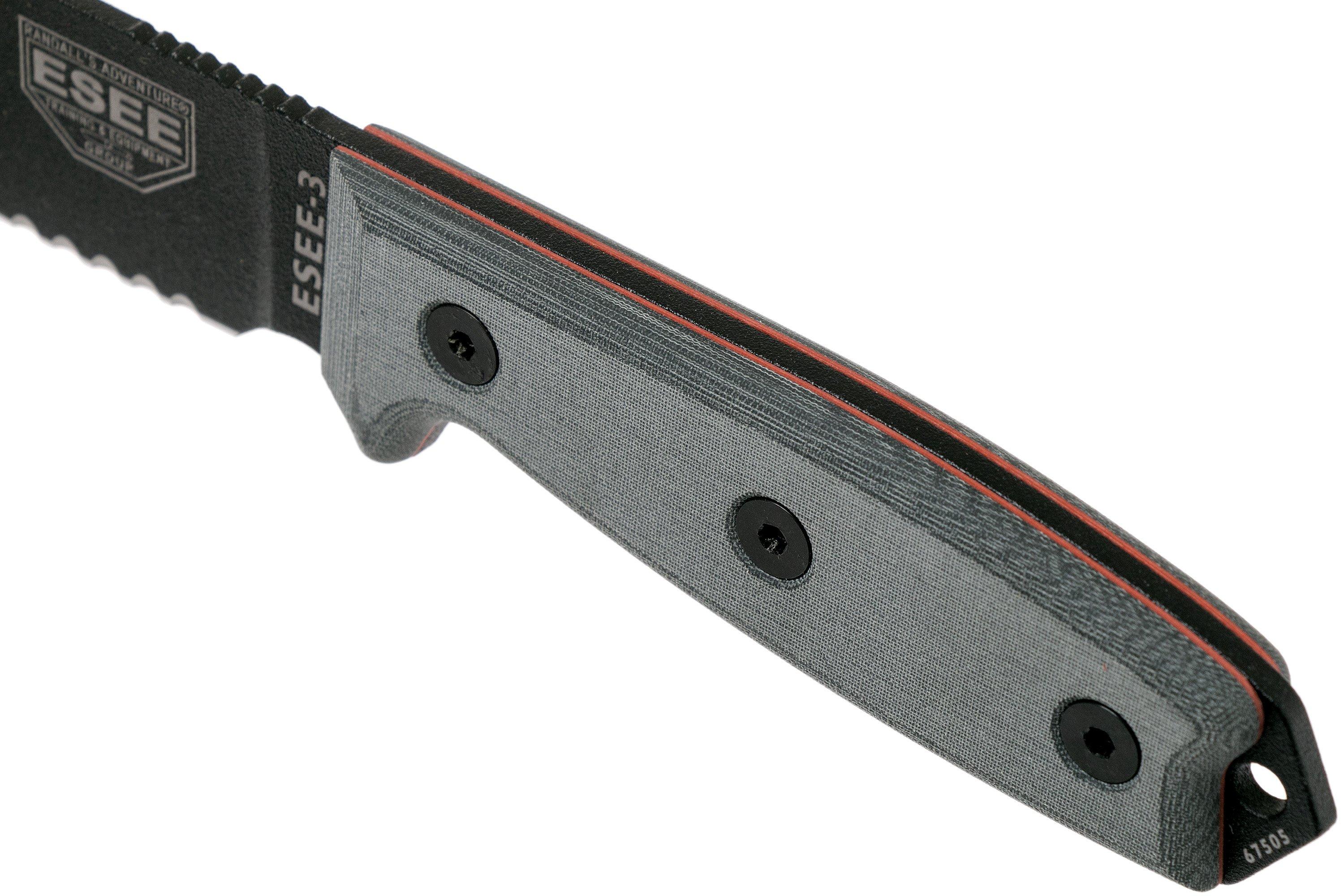 ESEE Model 3 serrated, grey handle 3S with sheath + clip ...