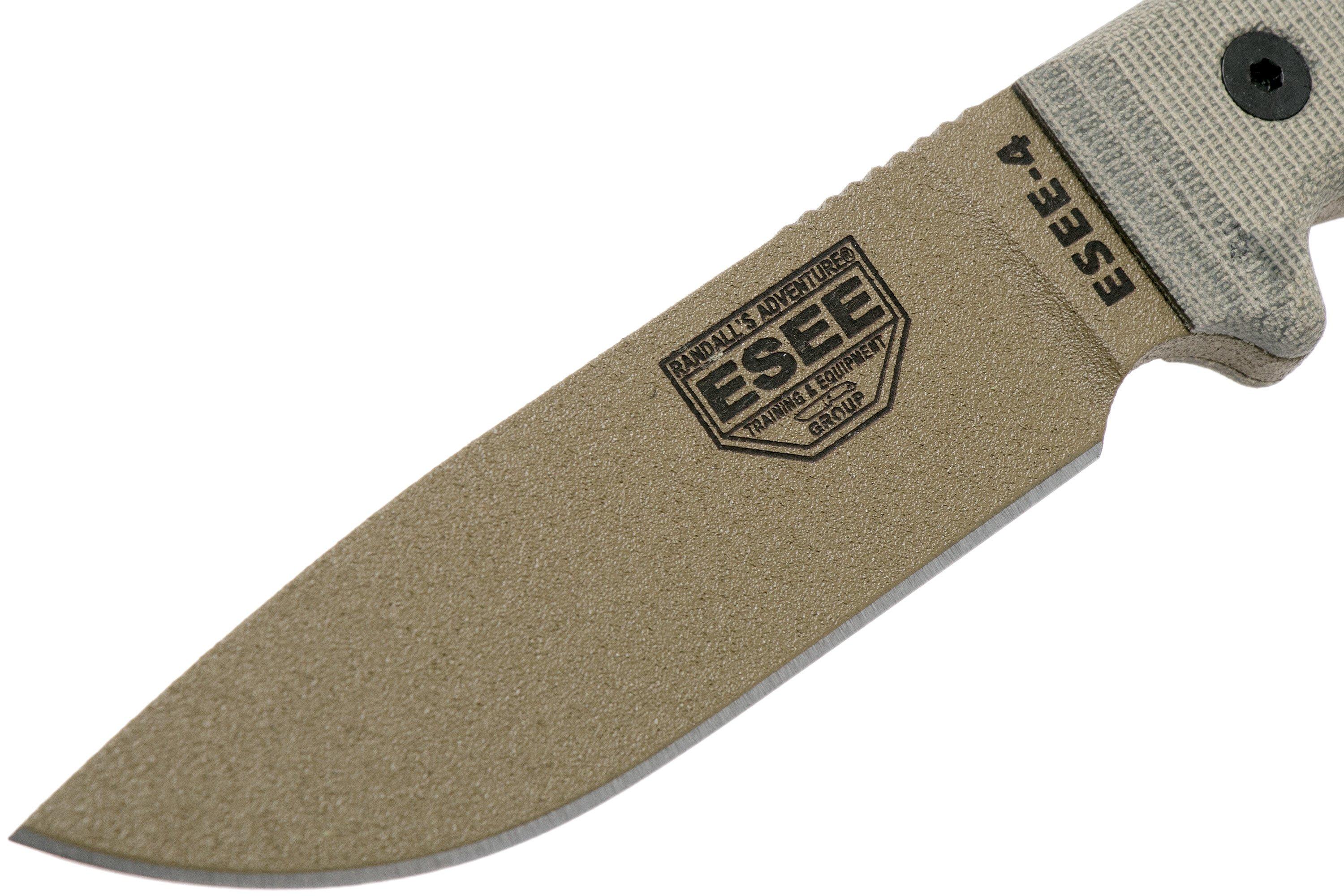 ESEE Model 4 dark earth blade, grey handle 4P-MB-DE with black sheath ...