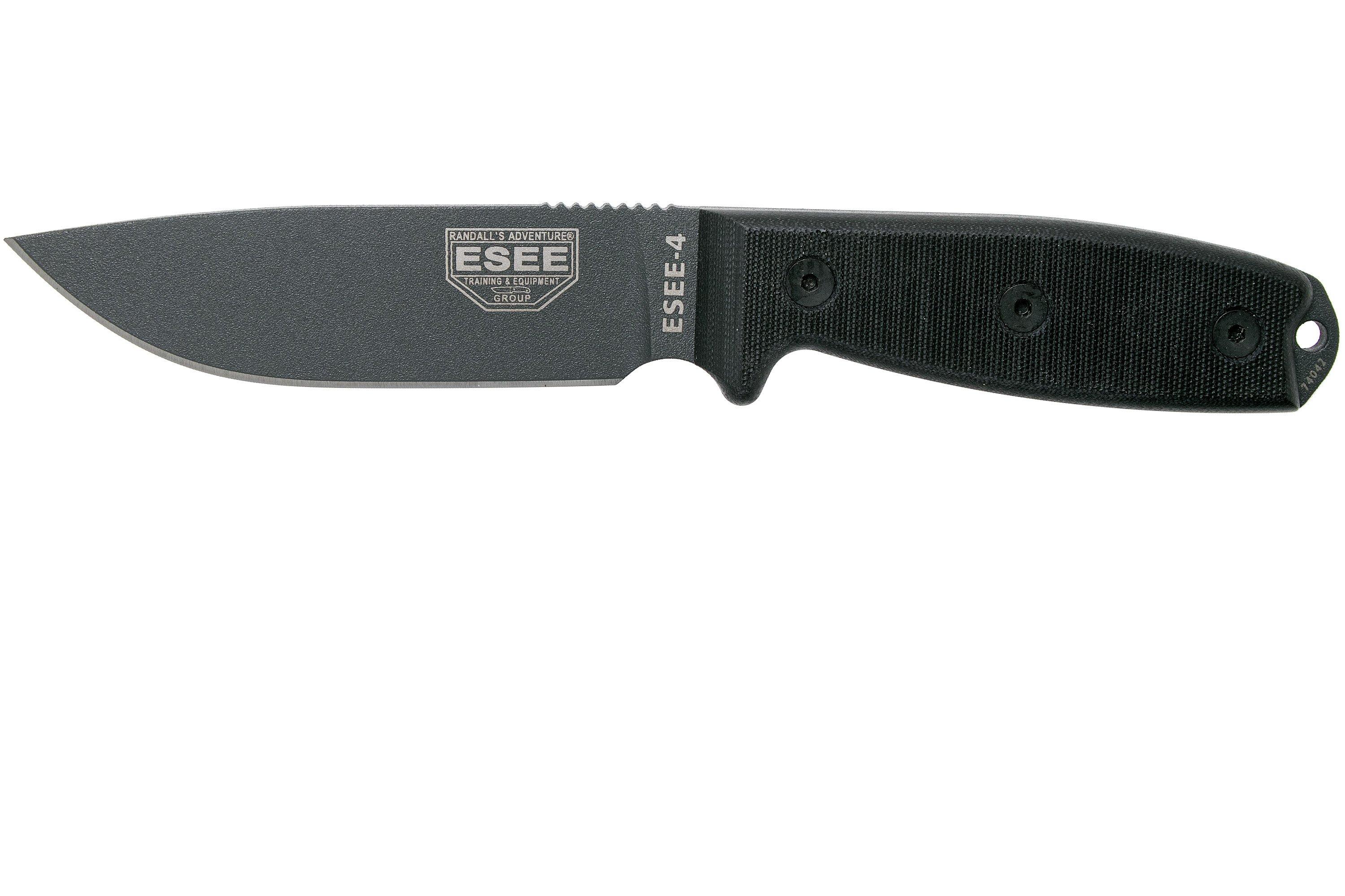 ESEE Model 4 Tactical Gunsmoke, black handle 4P-TG-B with sheath + clip ...
