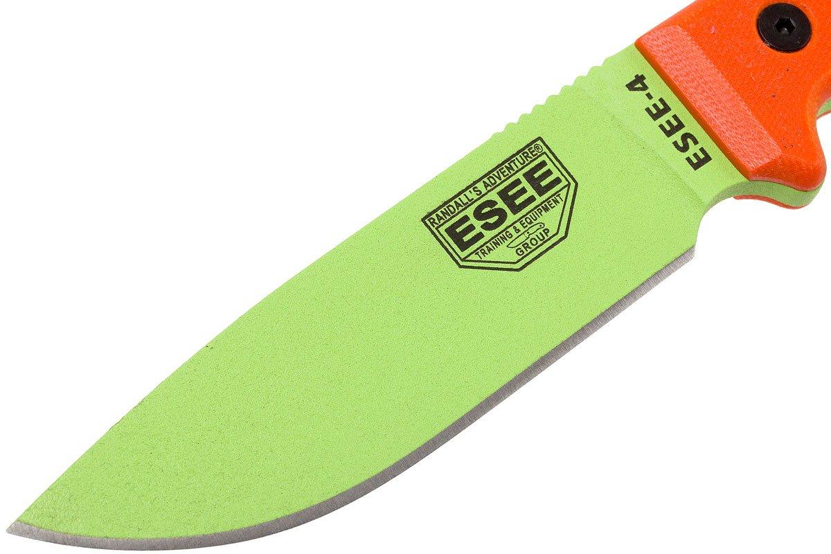 ESEE Model 4 Venom Green 4PM-VG survival knife with sheath + belt clip ...