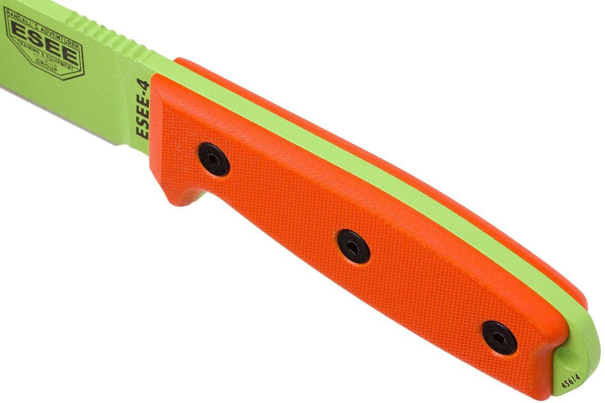 ESEE Model 4 Venom Green 4PM-VG survival knife with sheath + belt clip ...