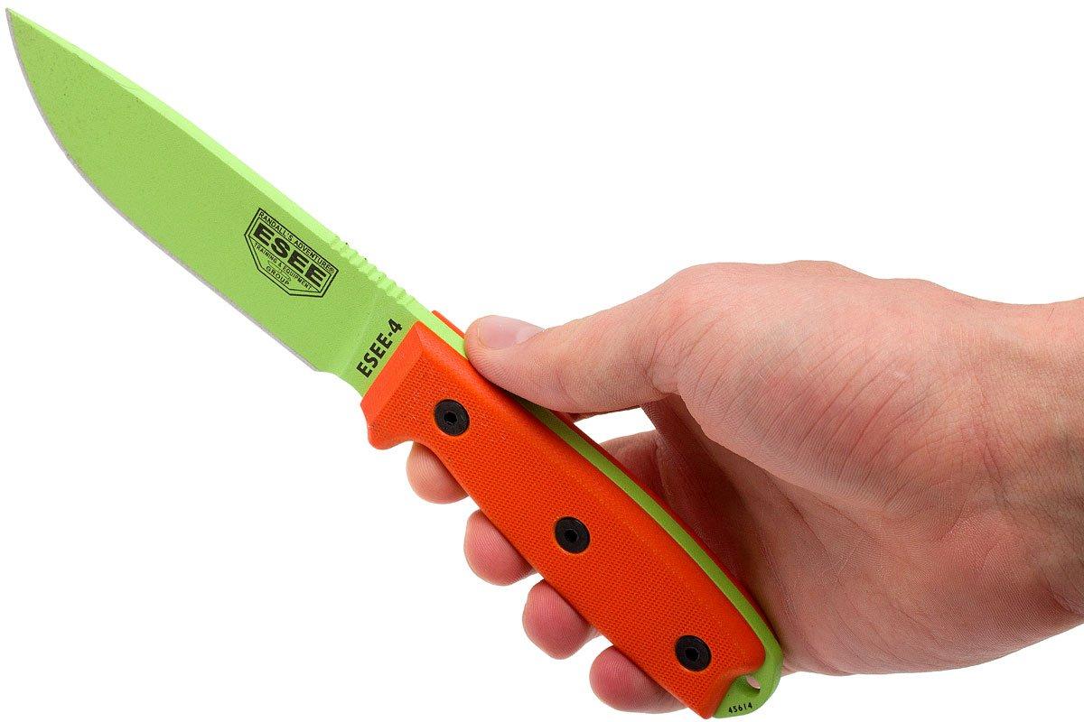ESEE Model 4 Venom Green 4PM-VG survival knife with sheath + belt clip ...