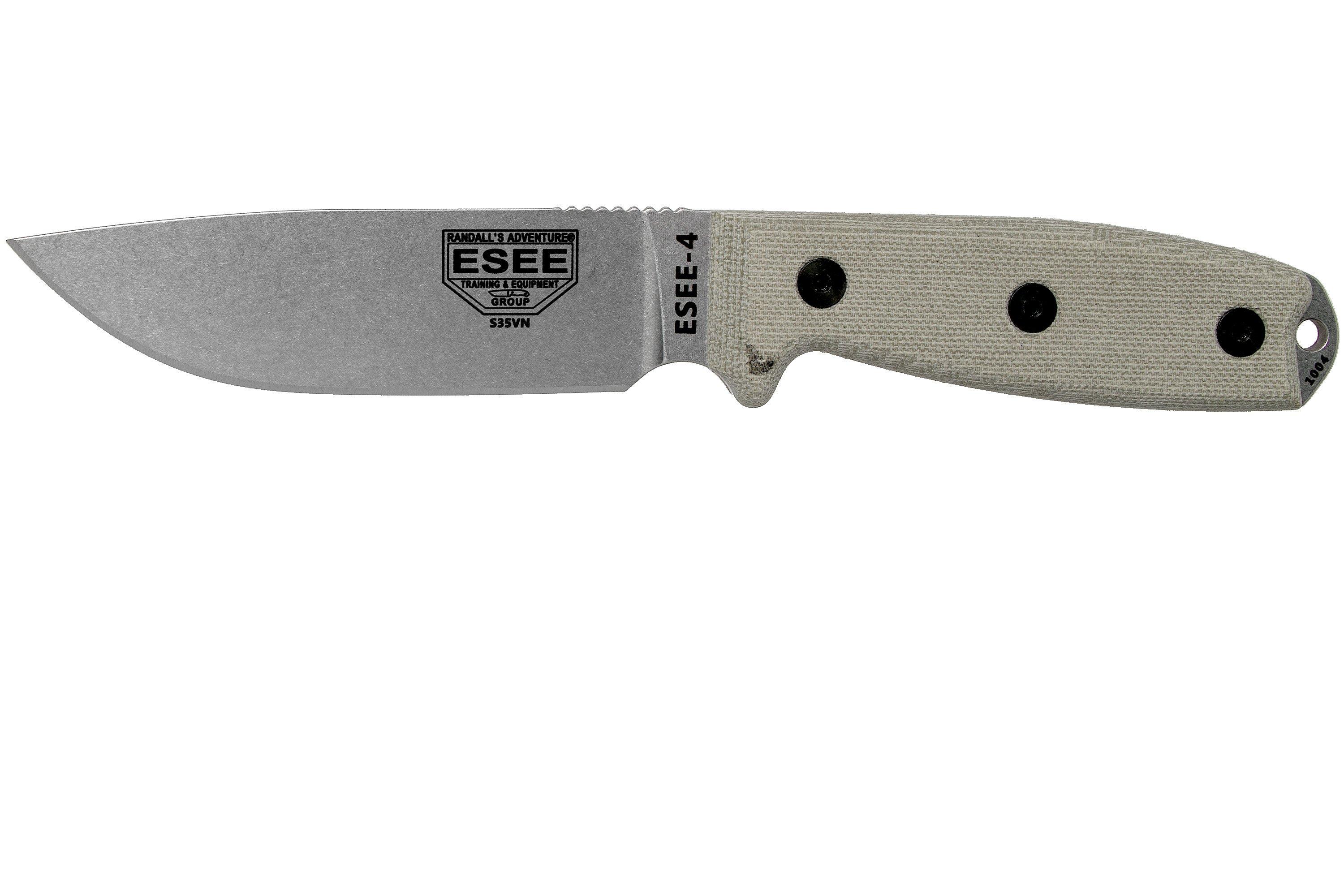 ESEE Model 4 Plain Edge S35VN, Canvas Micarta Handle 4P35V with sheath ...