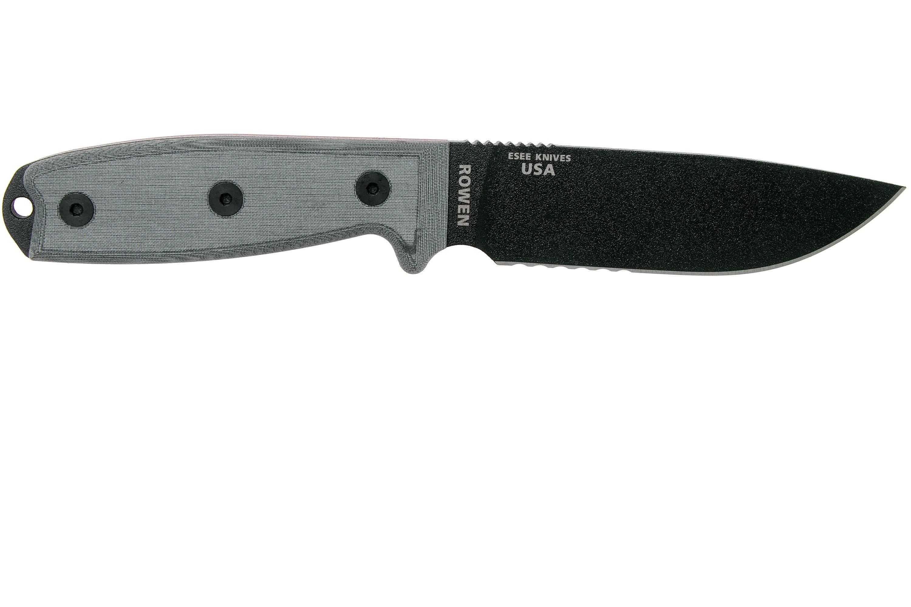 ESEE Model 4 serrated blade, grey handle 4S-MB-B with black sheath ...