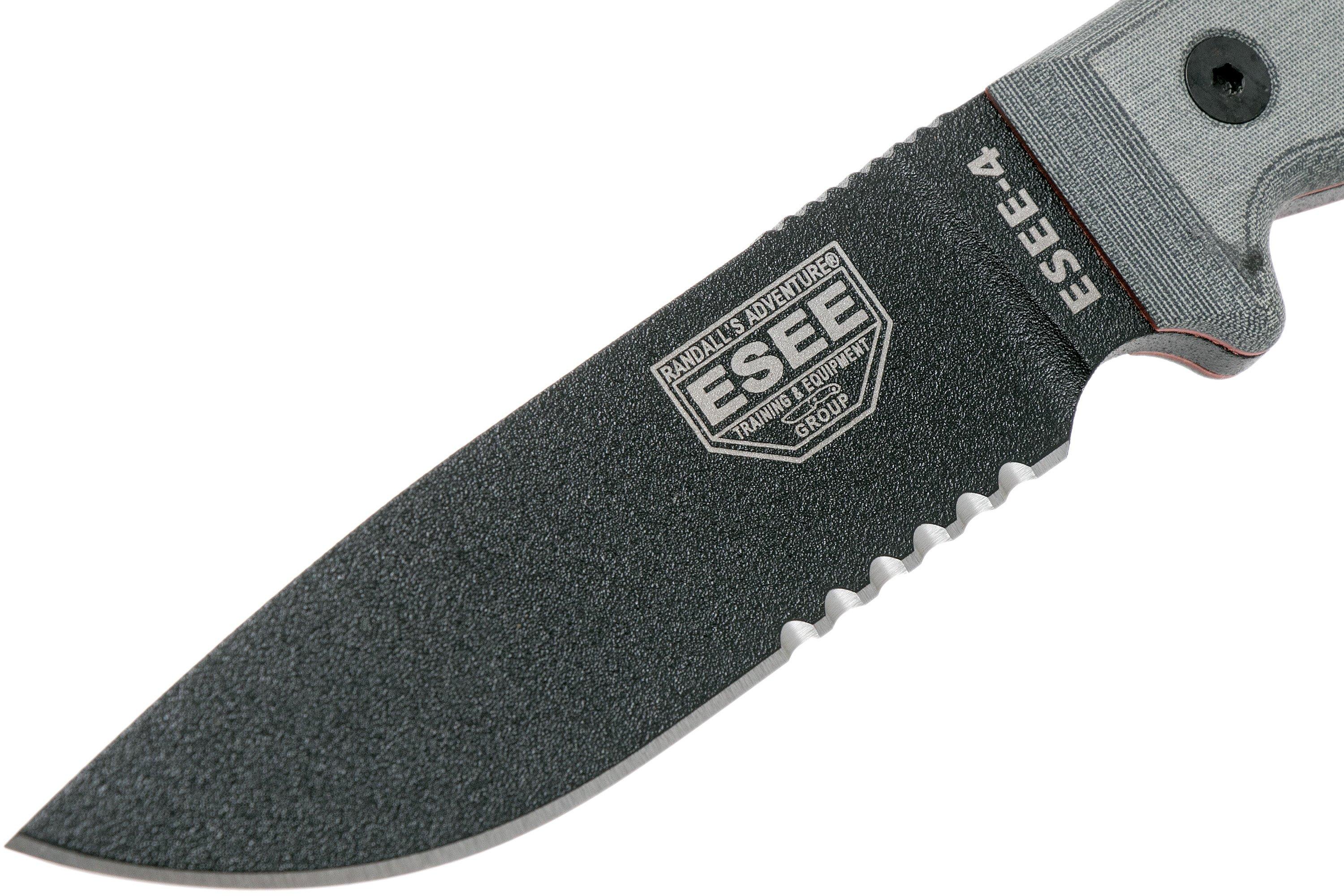 ESEE Model 4 cuchilla dentada, mango gris 4S-MB-B con funda negra ...