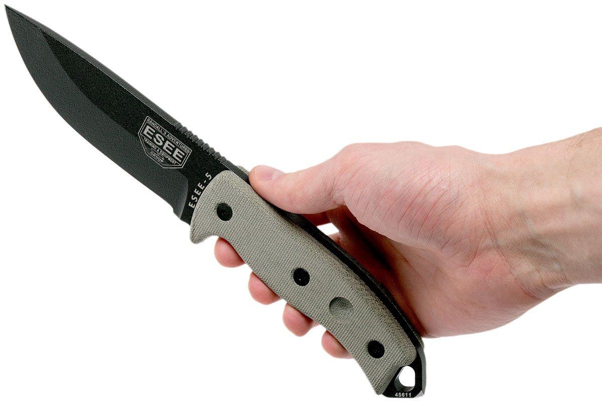 ESEE Model 5 black blade, desert tan handle 5P-BK with kydex sheath ...
